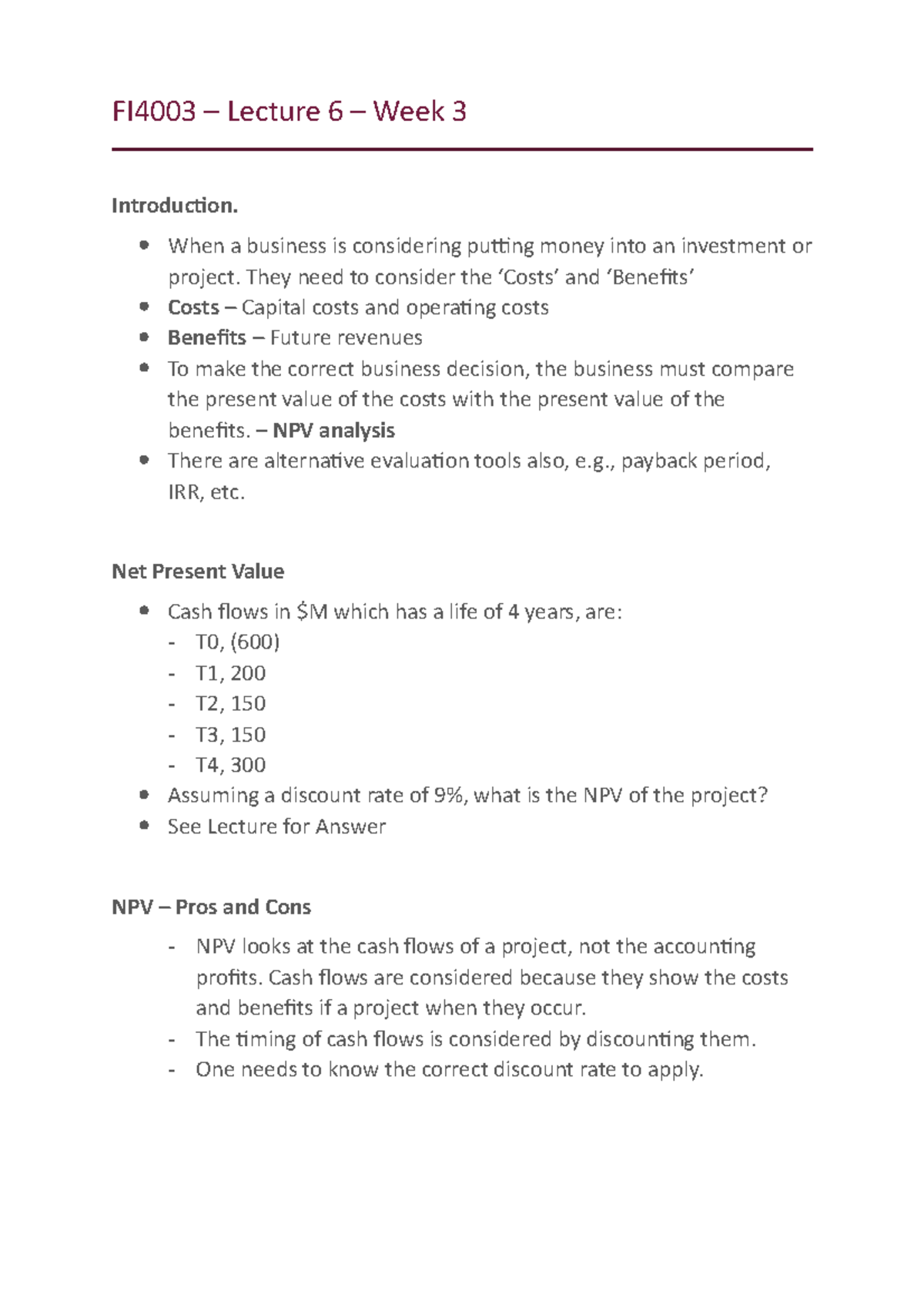 FI4003 - Lecture 6 - Week 3 - FI4003 – Lecture 6 – Week 3 Introduction ...