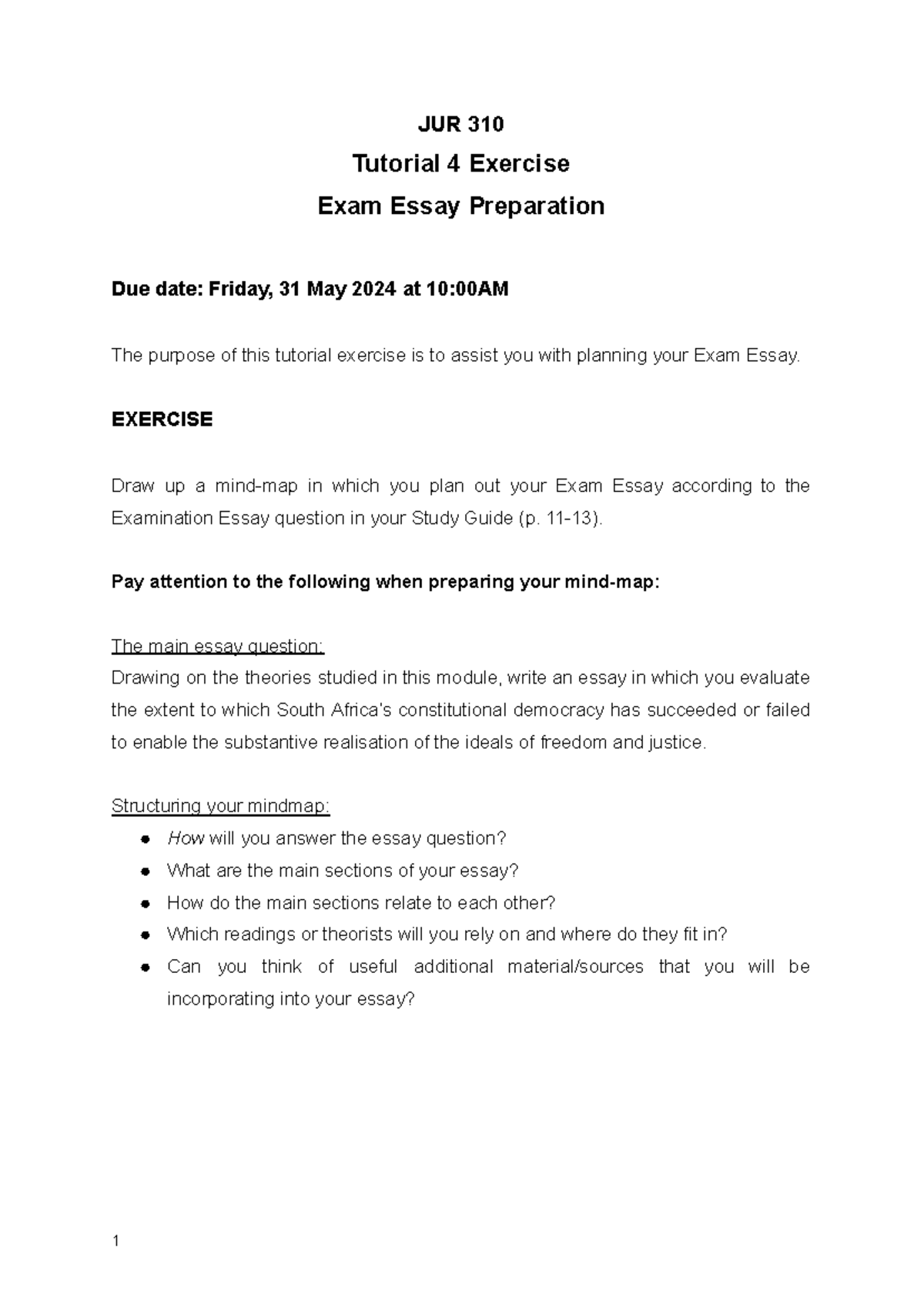 JUR 310 Tutorial 4 Exercise - JUR 310 Tutorial 4 Exercise Exam Essay ...