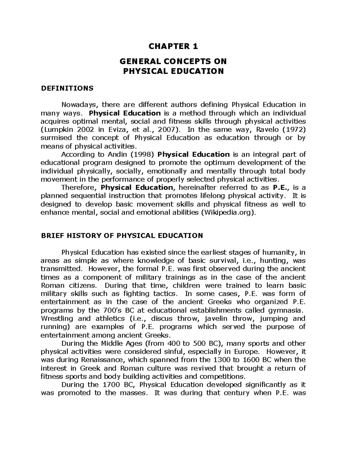 Notes - dxfdf - CHAPTER 1 GENERAL CONCEPTS ON PHYSICAL EDUCATION ...