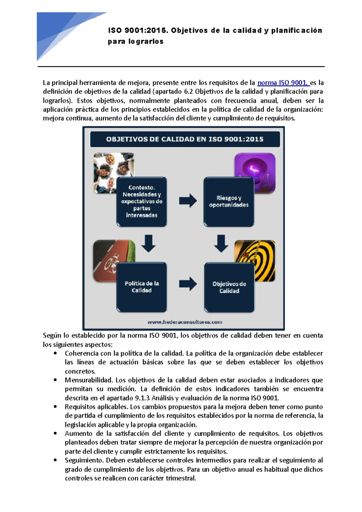 ISO 9001-2015 Objetivos de la calidad y planificacion para lograrlos ...