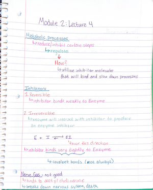Module 3 lecture 1 to 3 - Handwritten notes to help pass Biochemistry a ...