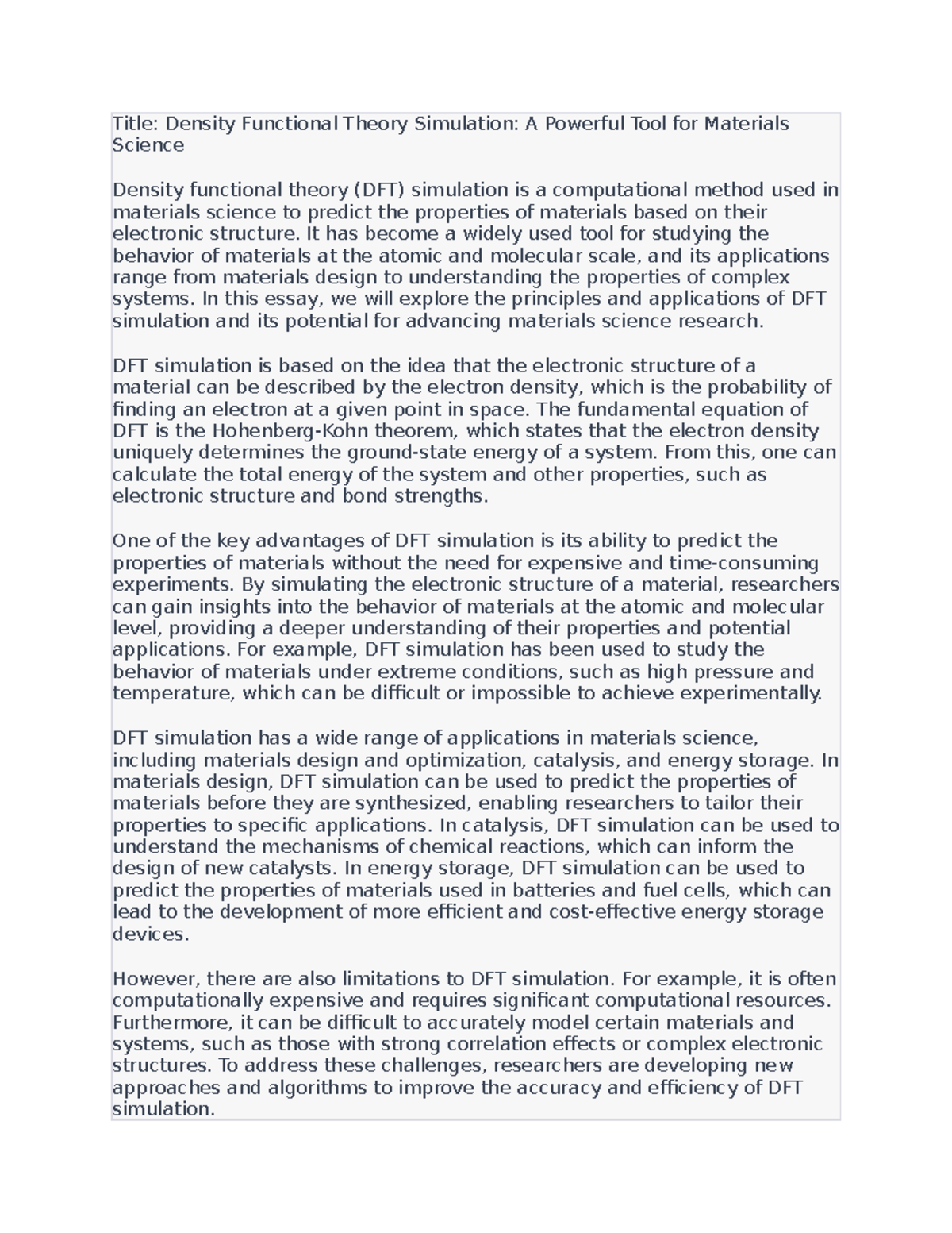 Density Functional Theory Simulation - A Powerful Tool for Materials ...
