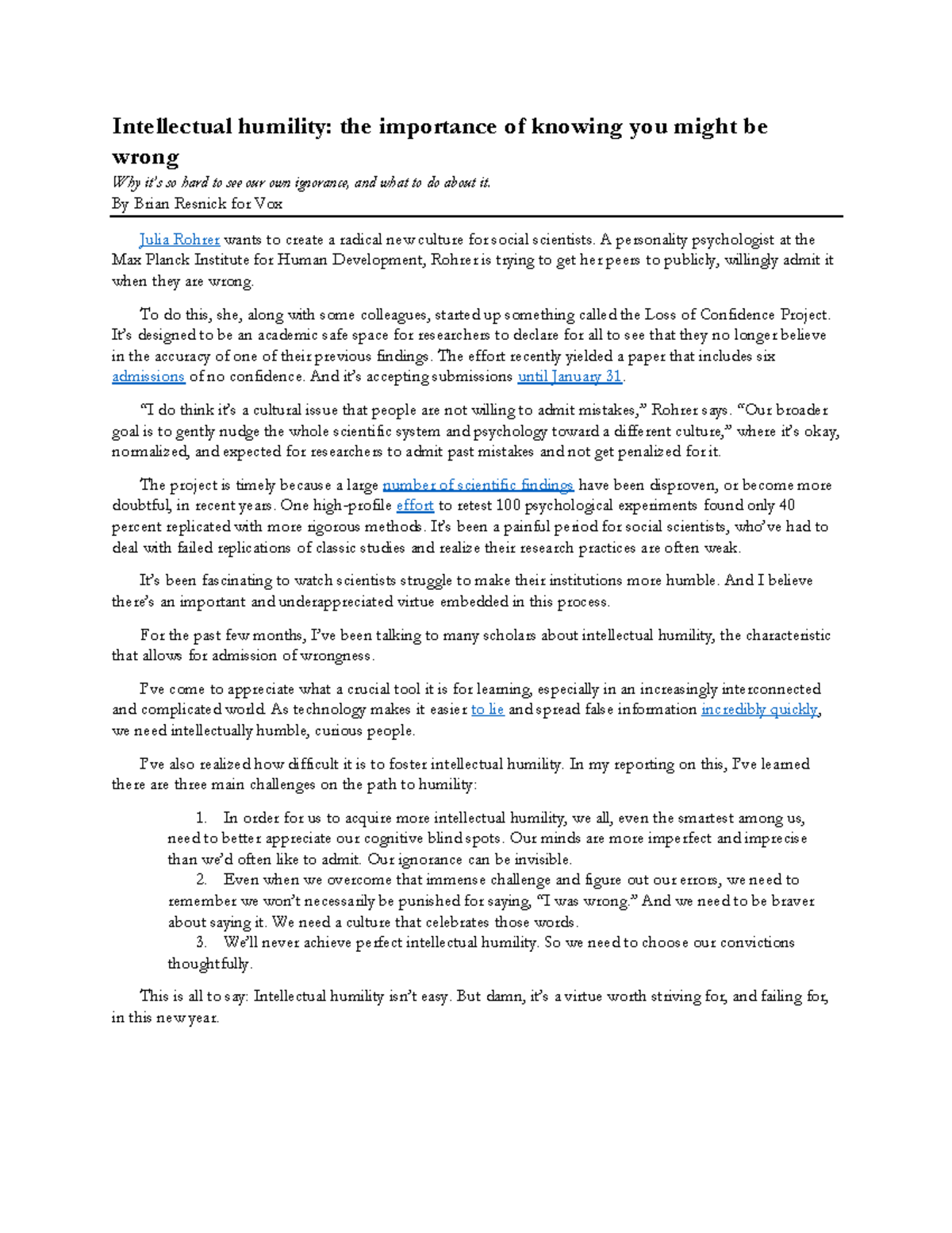 Resnick 2019 Intellectual humility - Intellectual humility: the ...