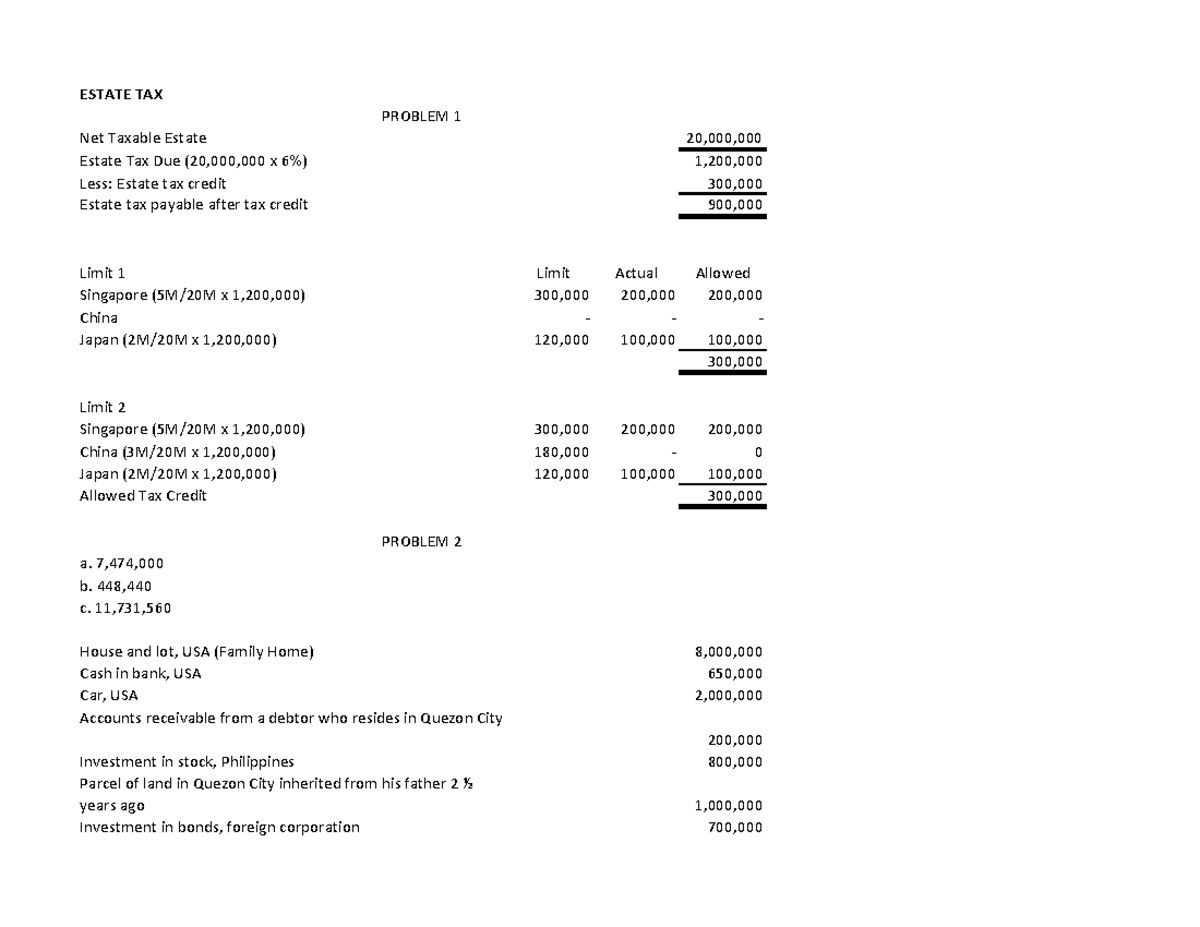 Taxation - Estate Tax - ####### ESTATE TAX Net Taxable Estate 20,000 ...