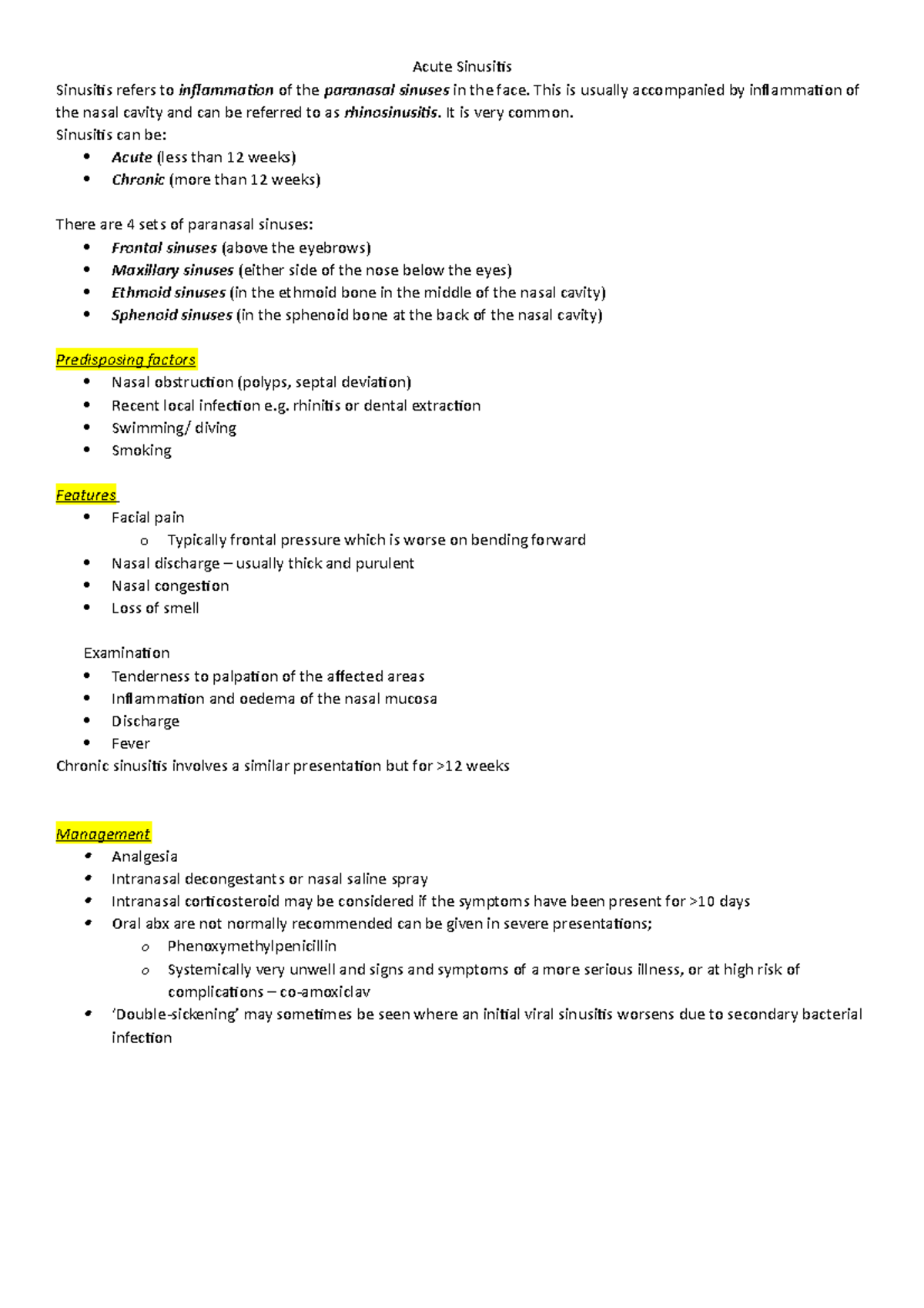 Acute Sinusitis - Summary of the condition with differentials ...