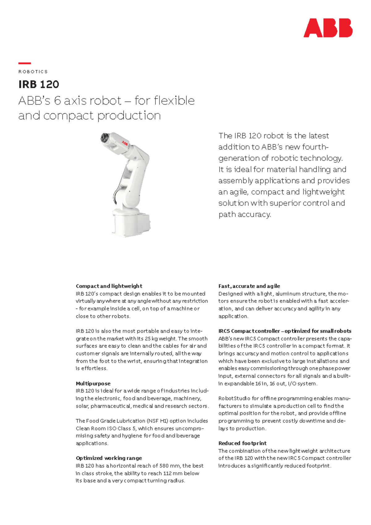 IRB120-Rev - tipos de robots - — R O B OT I C S IRB 120 ABB’s 6 axis ...