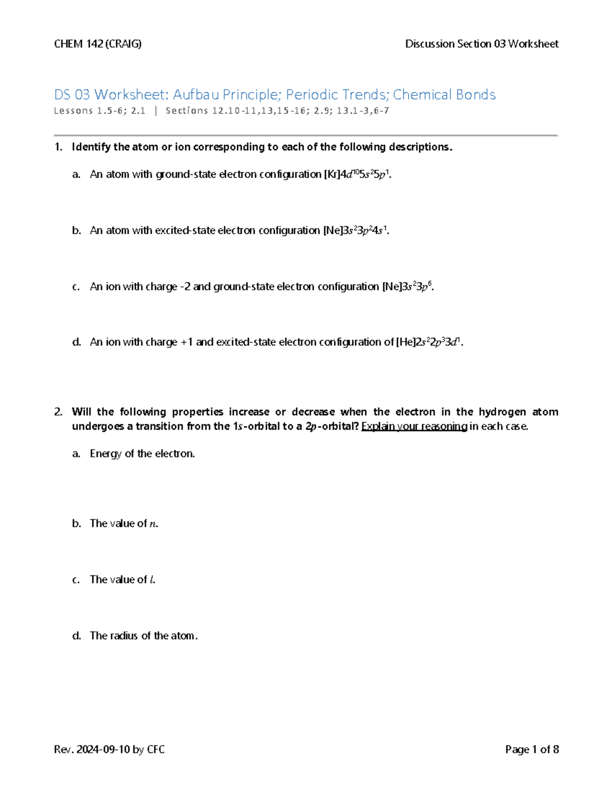 Au24 142 DS03( Blank) Aufbau Principle Periodic Trends Chem Bonds - DS ...