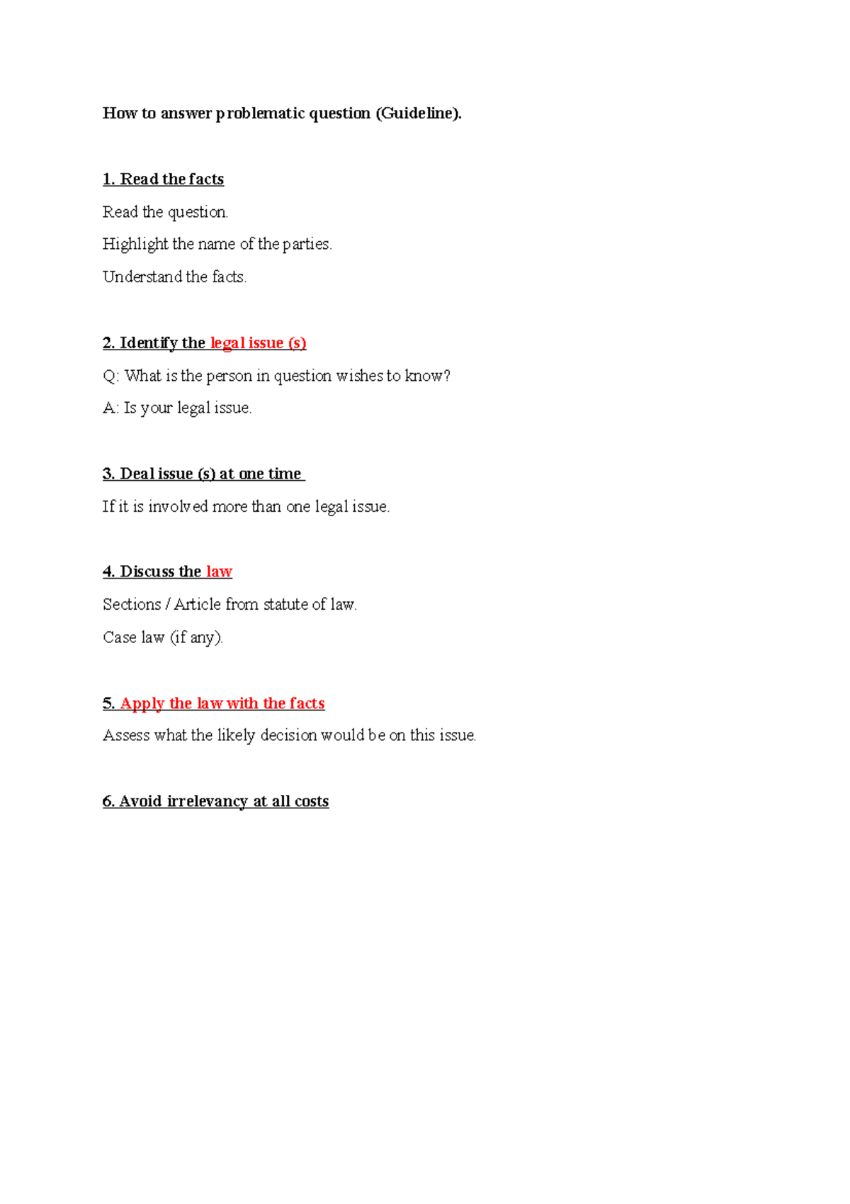 Business Law Tutorial - contract law - How to answer problematic question (Guideline). Read the ...