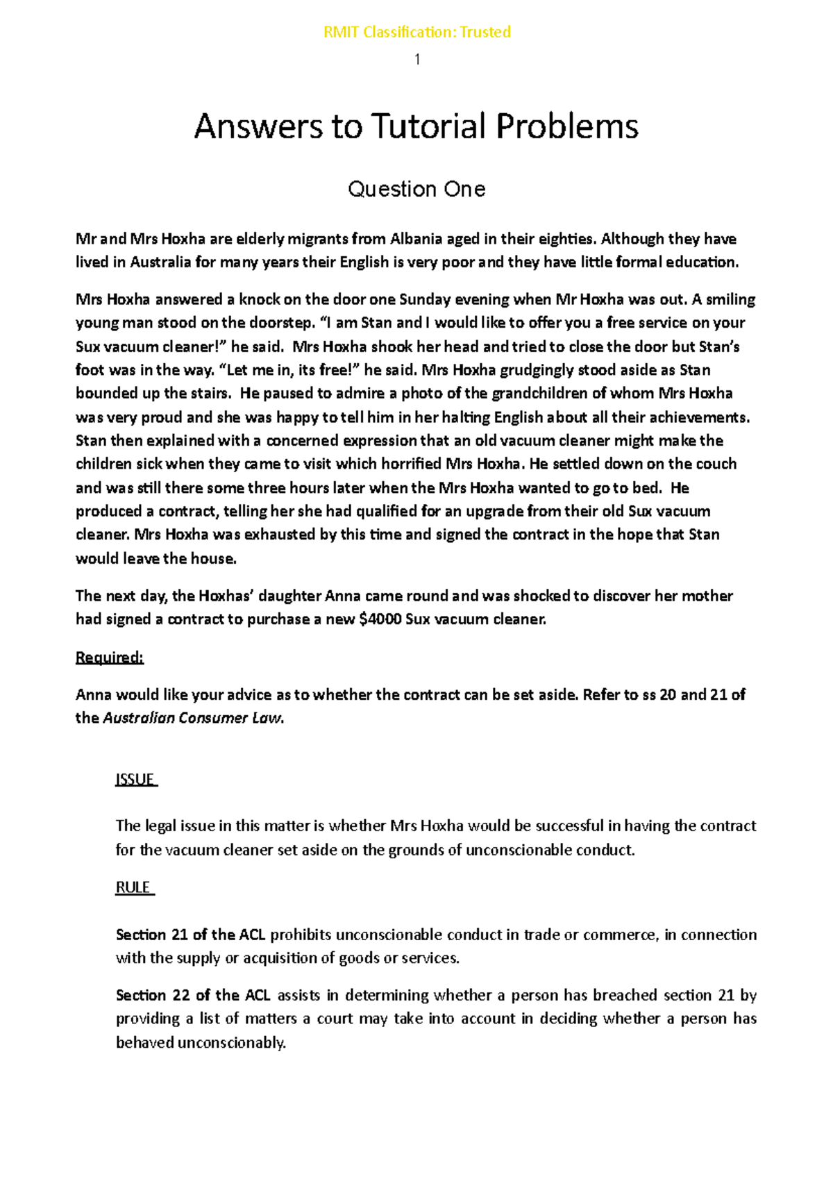 Acl Tutorial Questions And Answers Answers To Tutorial Problems