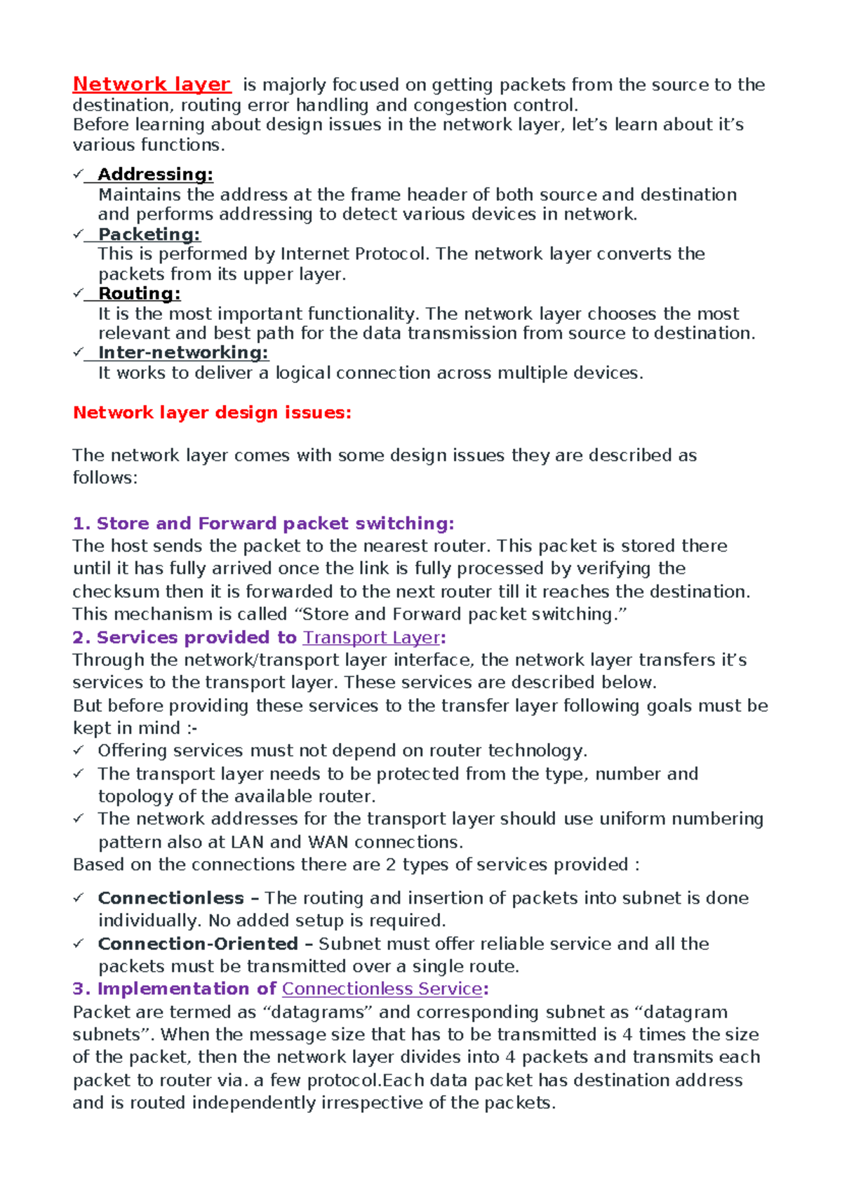 UNIT-3 - ftdtr - Network layer is majorly focused on getting packets from the source to the ...
