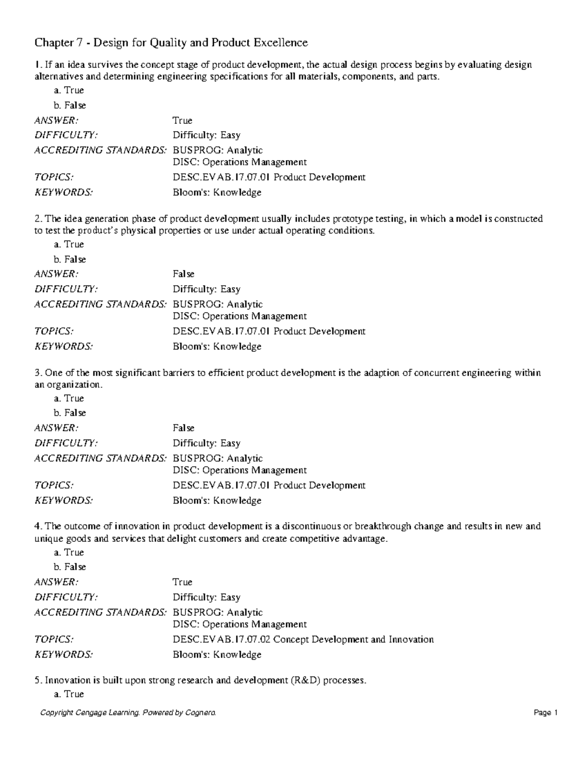 Chapter 7 Design for Quality and Product Excellence - 1. If an idea ...