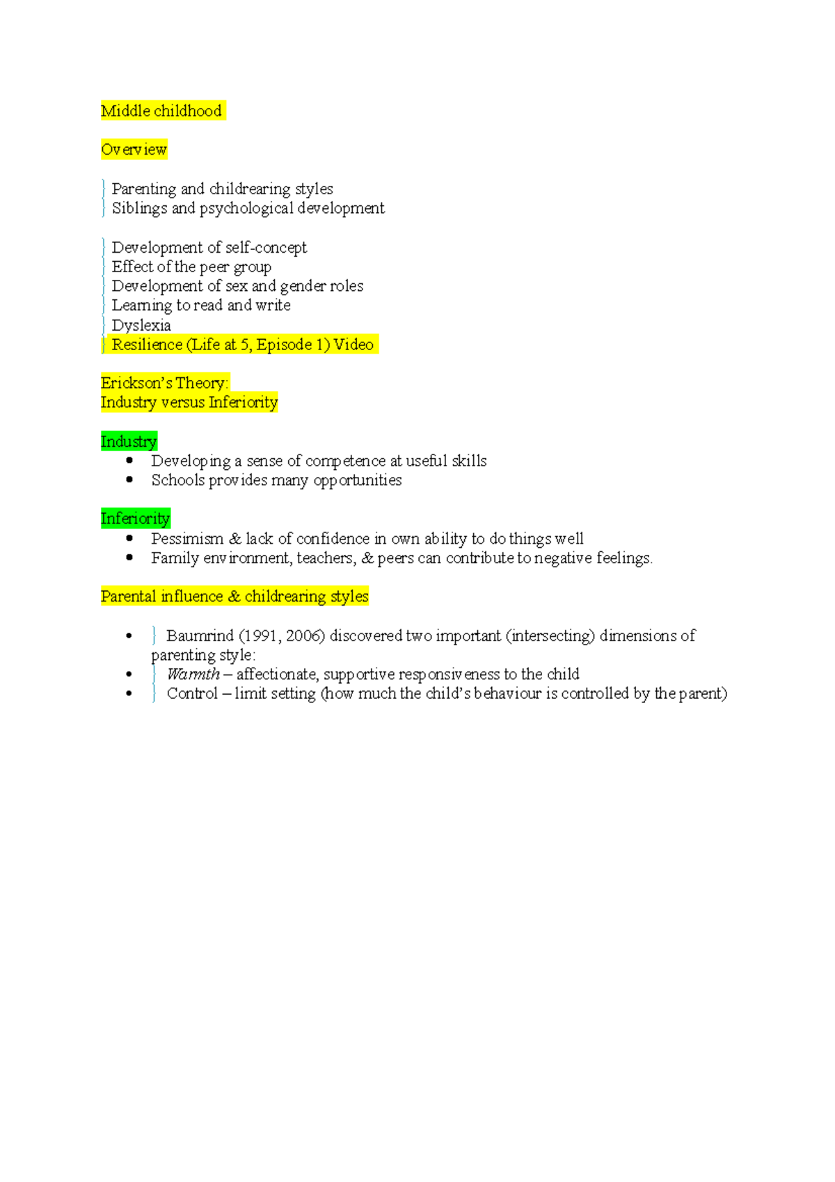 PSYC2004 - Middle Childhood Lecture - WEEK 9 - Middle childhood ...