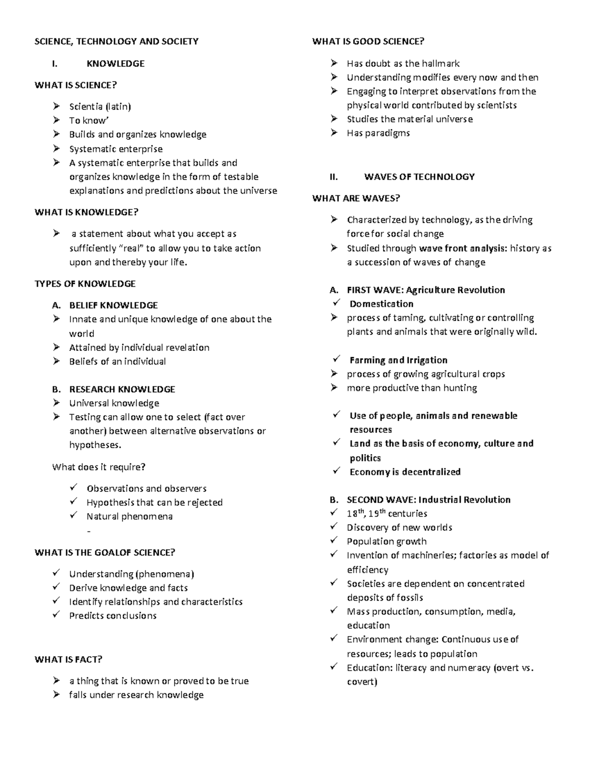 Science, Technology and Society - Course Summary - SCIENCE, TECHNOLOGY ...