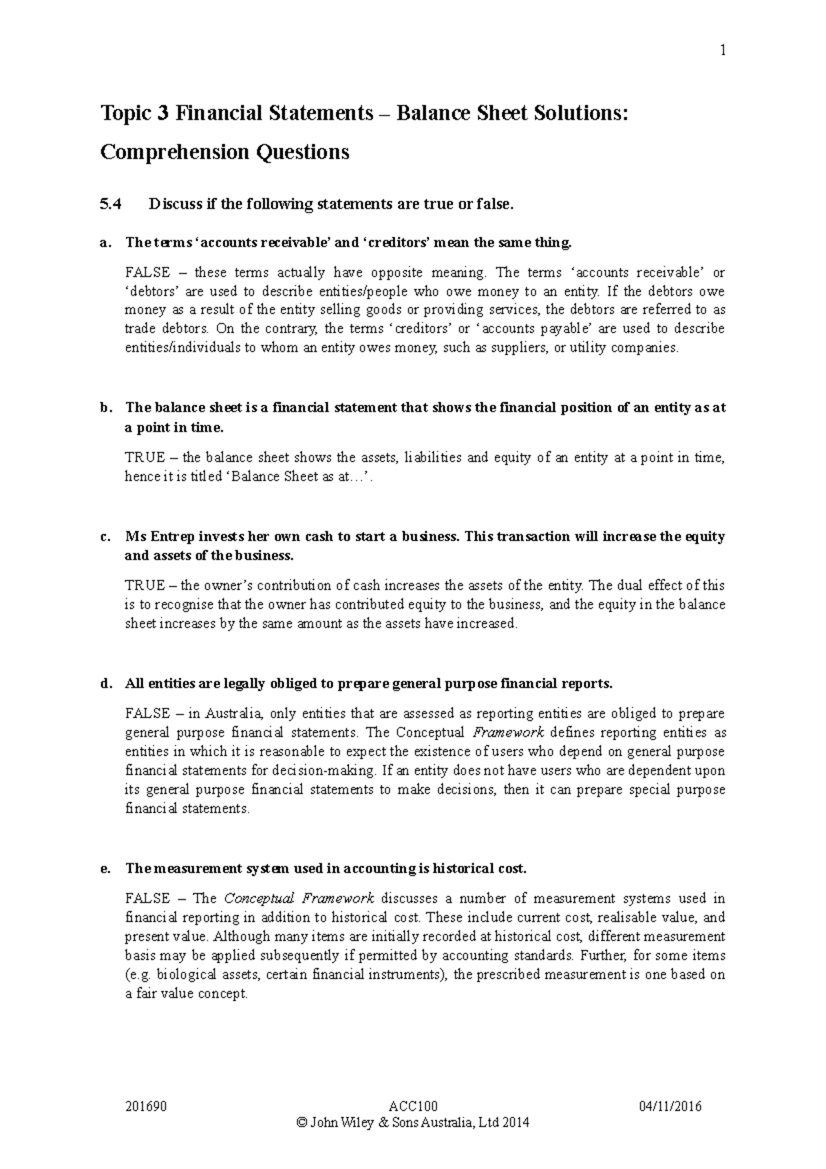 Topic 3 Financial Statements - Balance sheet solutions - 1 Topic 3 ...