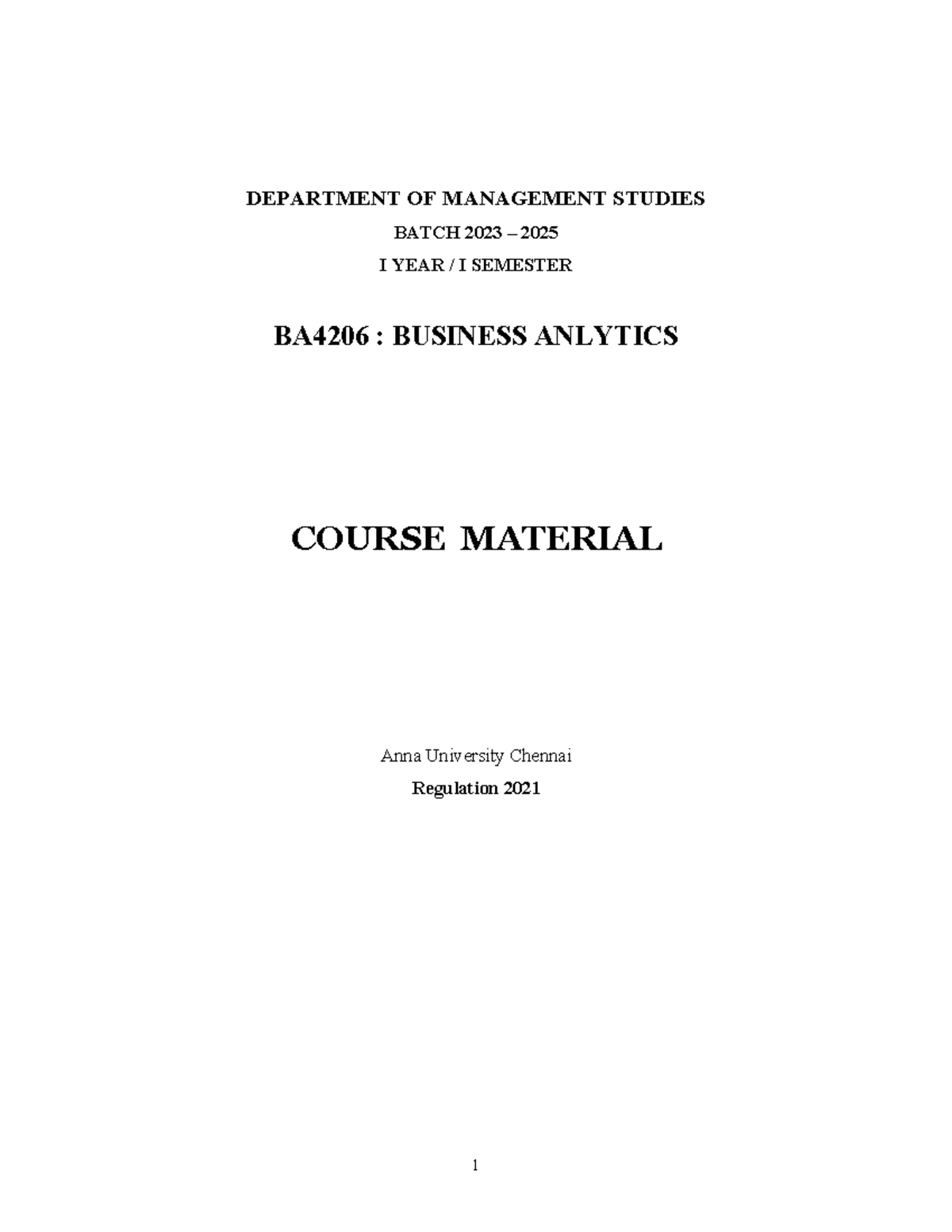 BA4206-BA doc - notes - DEPARTMENT OF MANAGEMENT STUDIES BATCH 2023 ...