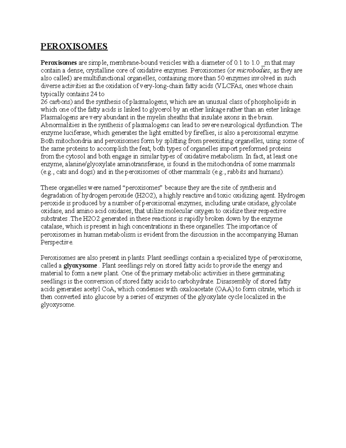 Peroxisomes - PEROXISOMES Peroxisomes are simple, membrane-bound ...