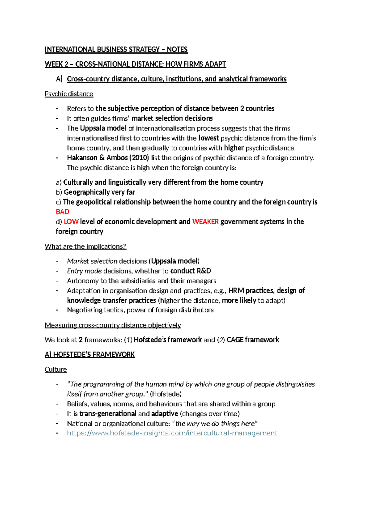 IBS Notes - Week 2 - INTERNATIONAL BUSINESS STRATEGY – NOTES WEEK 2 ...