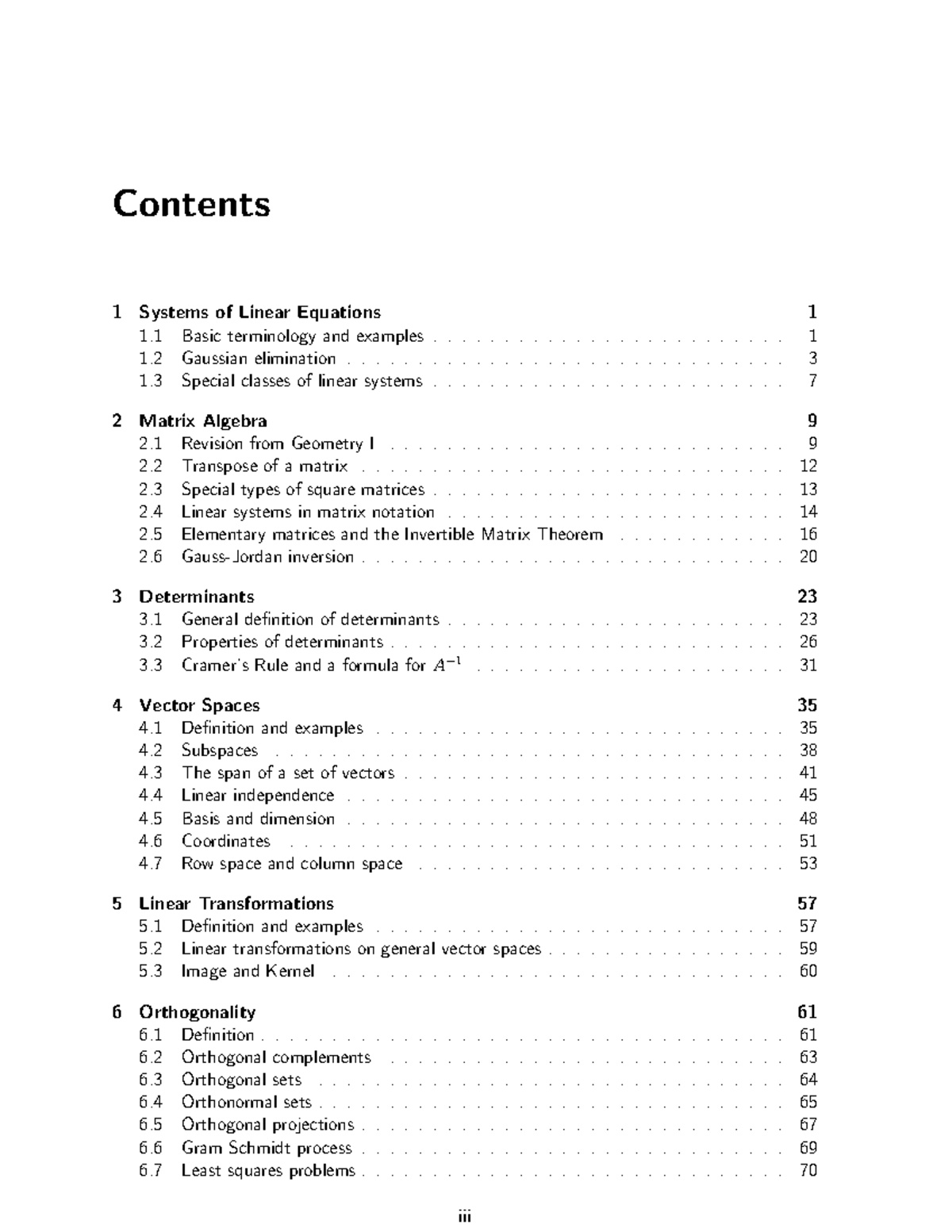 Linear Algebra notes - Contents 1 Systems of Linear Equations 1 Basic ...