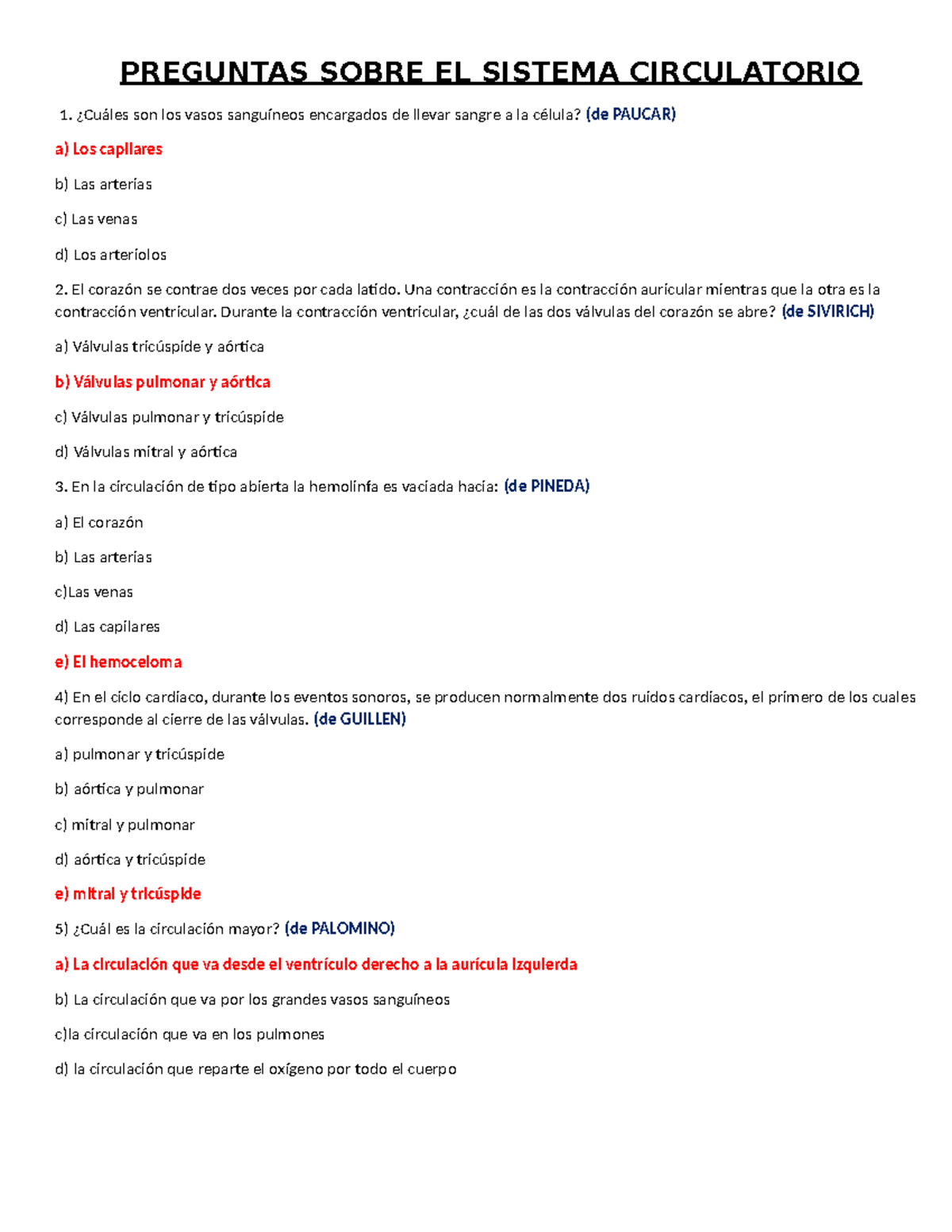 Preguntas Sobre EL Sistema Circulatorio - PREGUNTAS SOBRE EL SISTEMA ...
