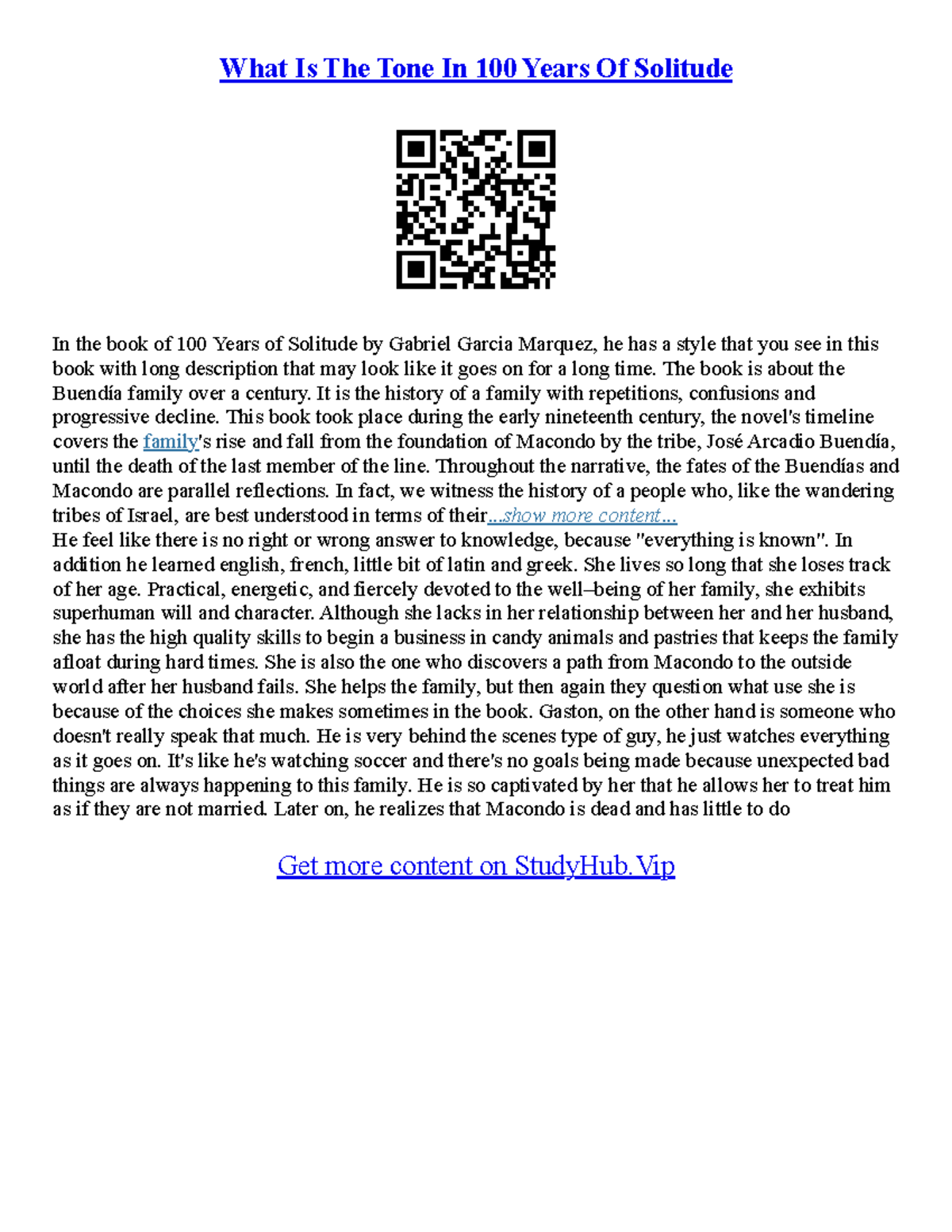 One Hundred Years Of Solitude Essay - What Is The Tone In 100 Years Of ...