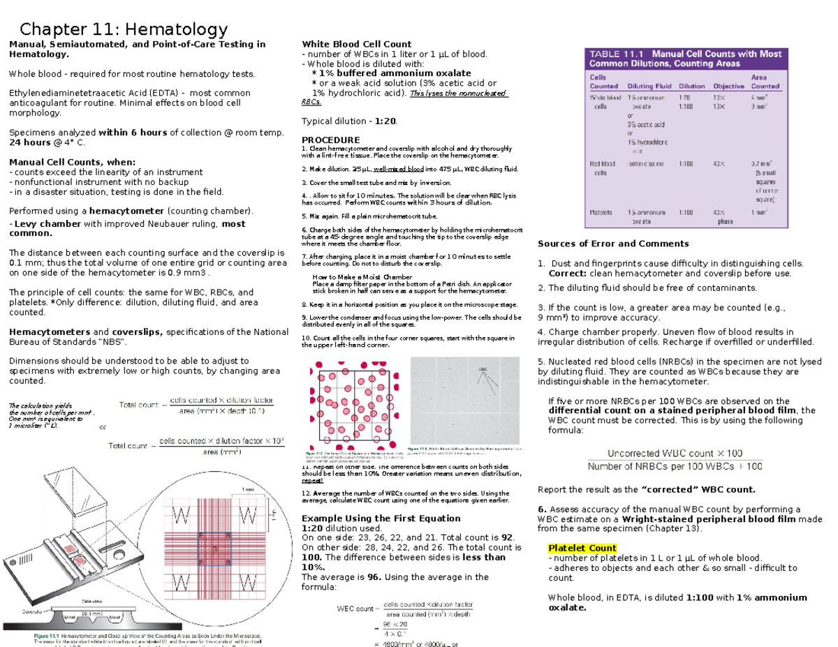 Chapter 11 - Summary Rodak's Hematology - Chapter 11: Hematology Manual ...