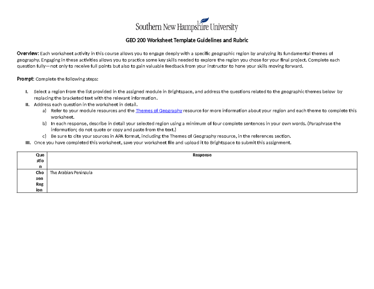Arabian Region - Just an example for a geography assignment - GEO 200 ...