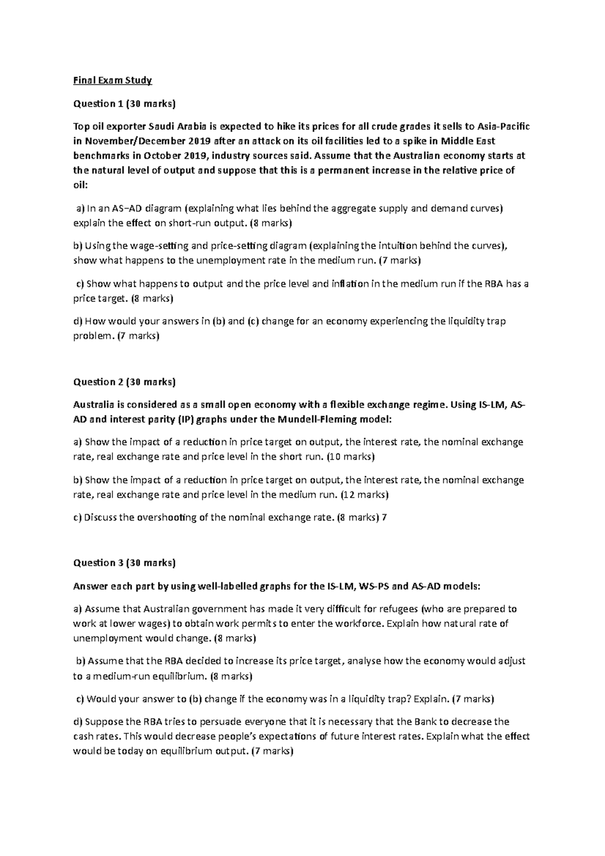 Final Exam PRACTICE QUESTIONS - ECON204 - MQ - Studocu