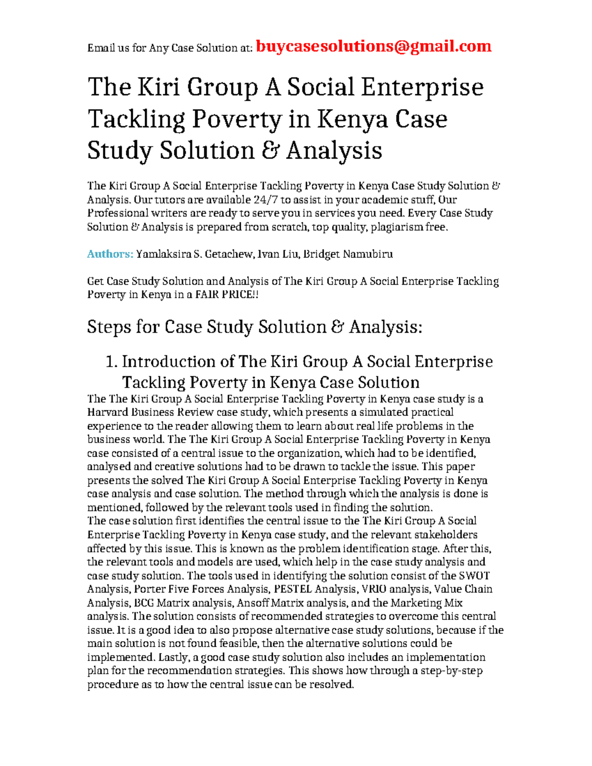 The Kiri Group A Social Enterprise Tackling Poverty in Kenya Case Study ...