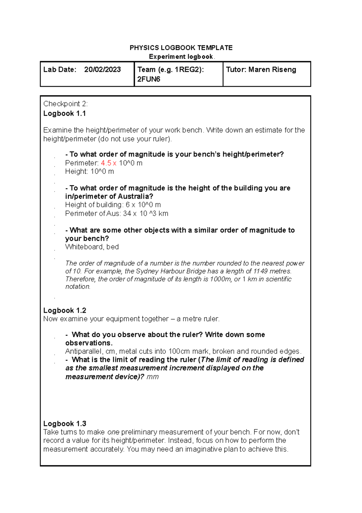 Physics Logbook - PHYSICS LOGBOOK TEMPLATE Experiment logbook. Lab Date ...