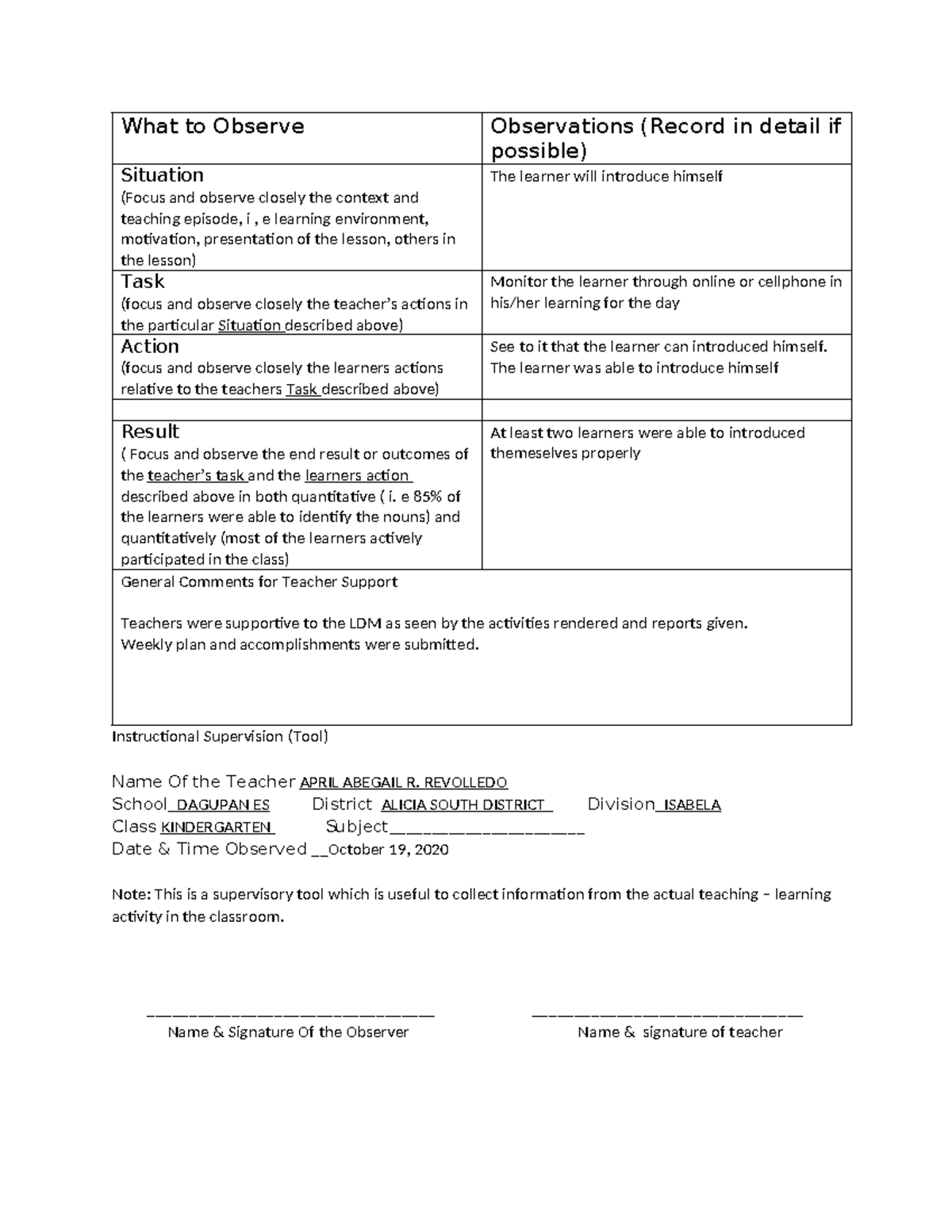 STAR- Observation-Attachment - What to Observe Observations (Record in ...