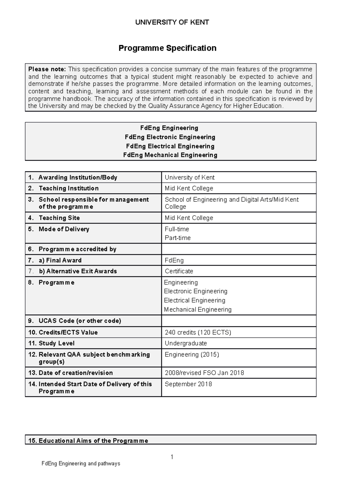 Fd engineering with pathways - Programme Specification Please note: This specification provides ...