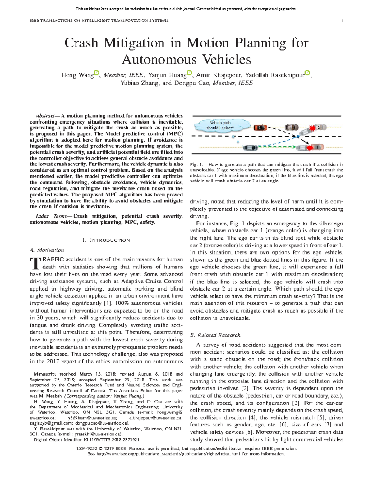 Crash Mitigation in Motion Planning for - IEEE TRANSACTIONS ON ...