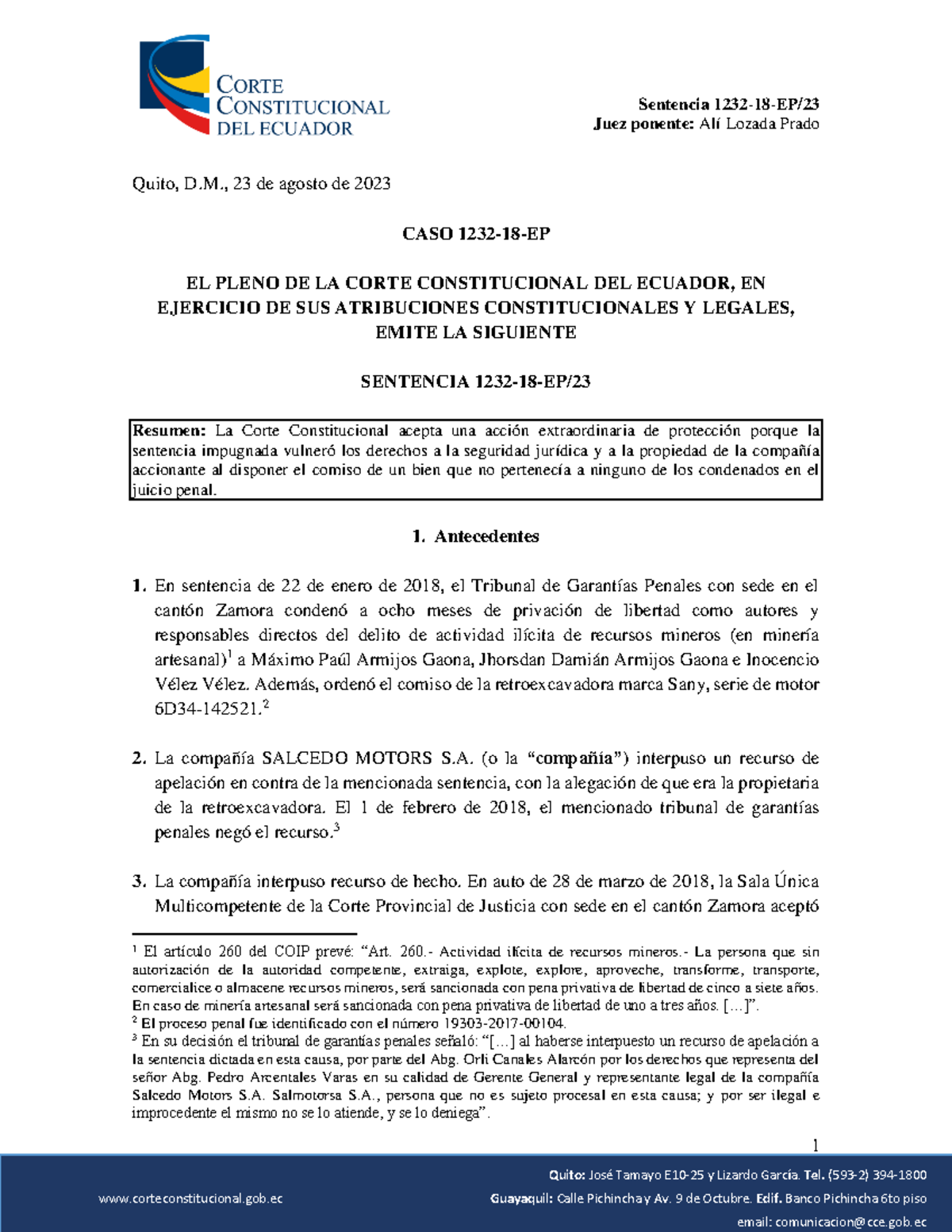 Sentencia Alexy-1 - Juez ponente: Alí Lozada Prado 1 Quito: José Tamayo ...