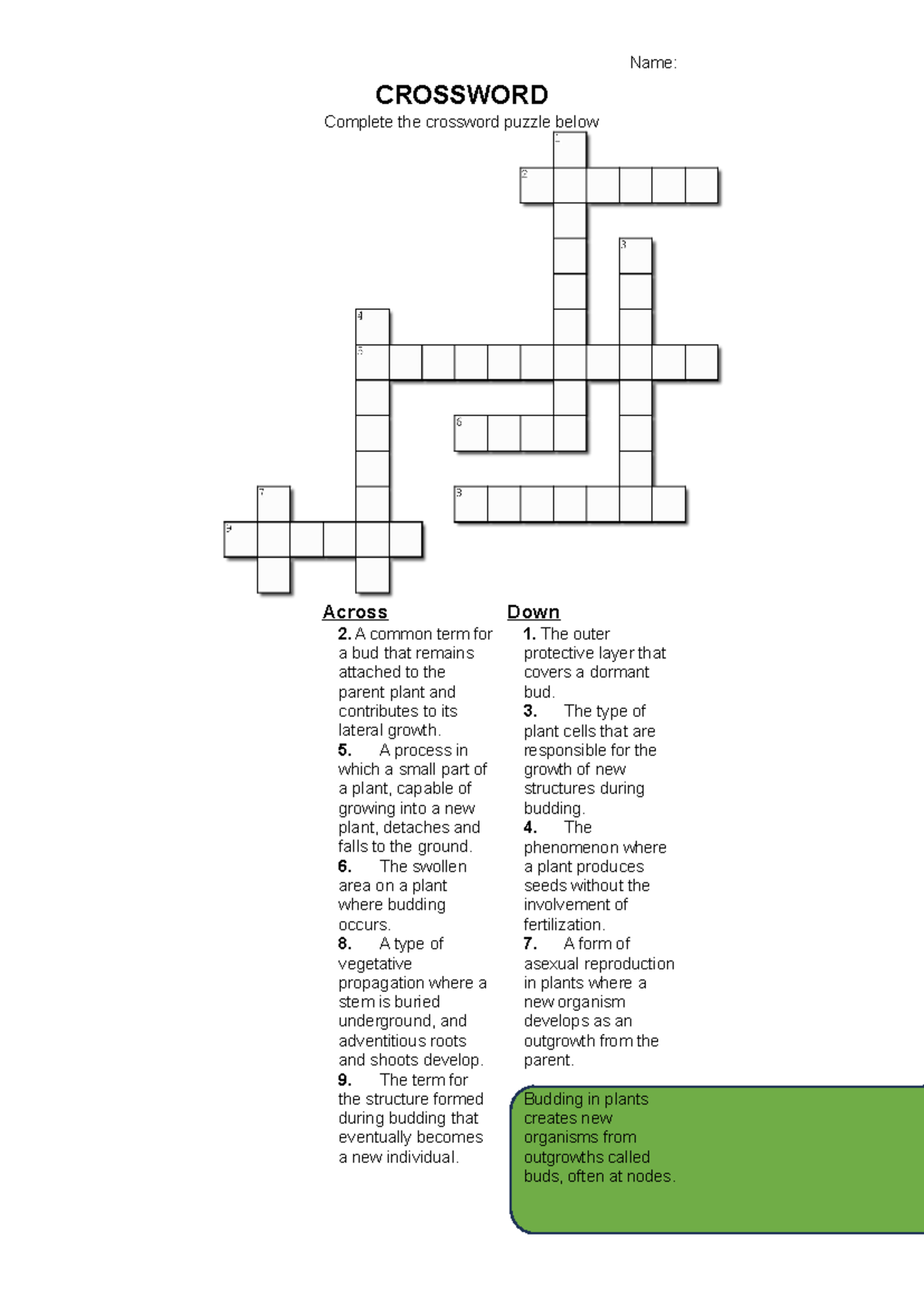 Crossword-FYUoh Uw 0x E - Name: CROSSWORD Complete the crossword puzzle ...