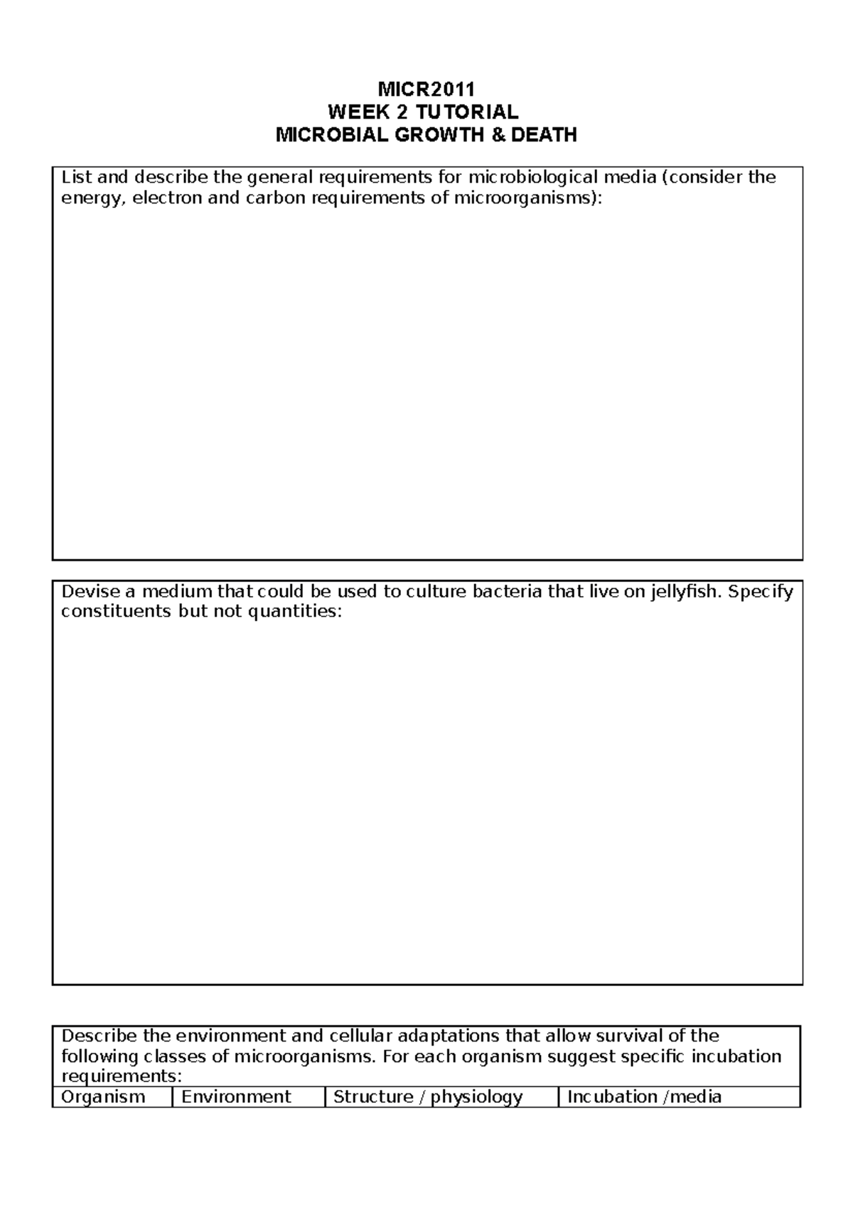 Week 2 Micro 2011 tutorial worksheet - MICR2011 WEEK 2 TUTORIAL ...