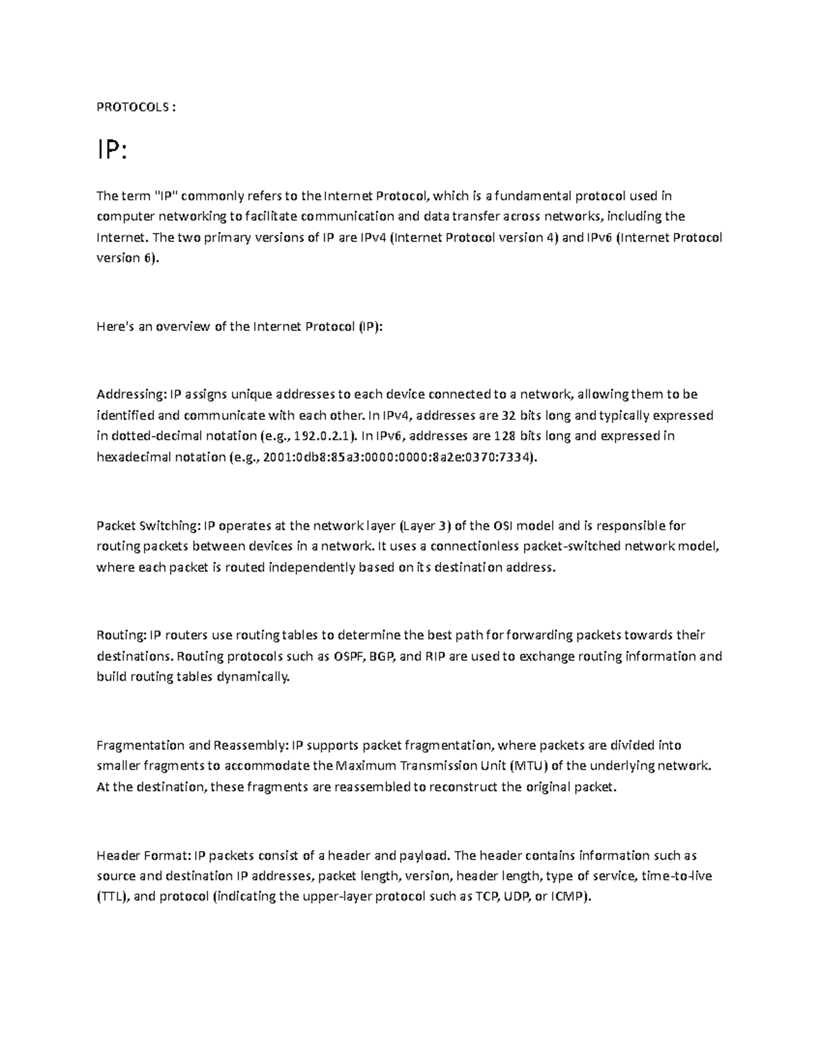 CN docs - Computer Networks - PROTOCOLS : IP: The term "IP" commonly ...
