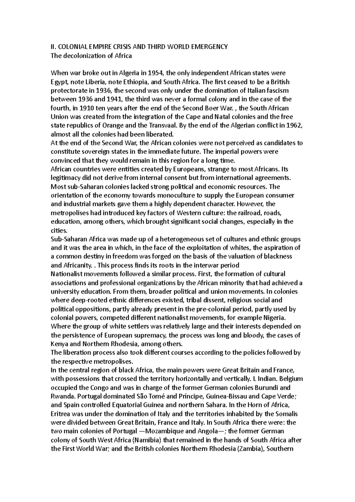 History part 2 session 6 - II. COLONIAL EMPIRE CRISIS AND THIRD WORLD ...