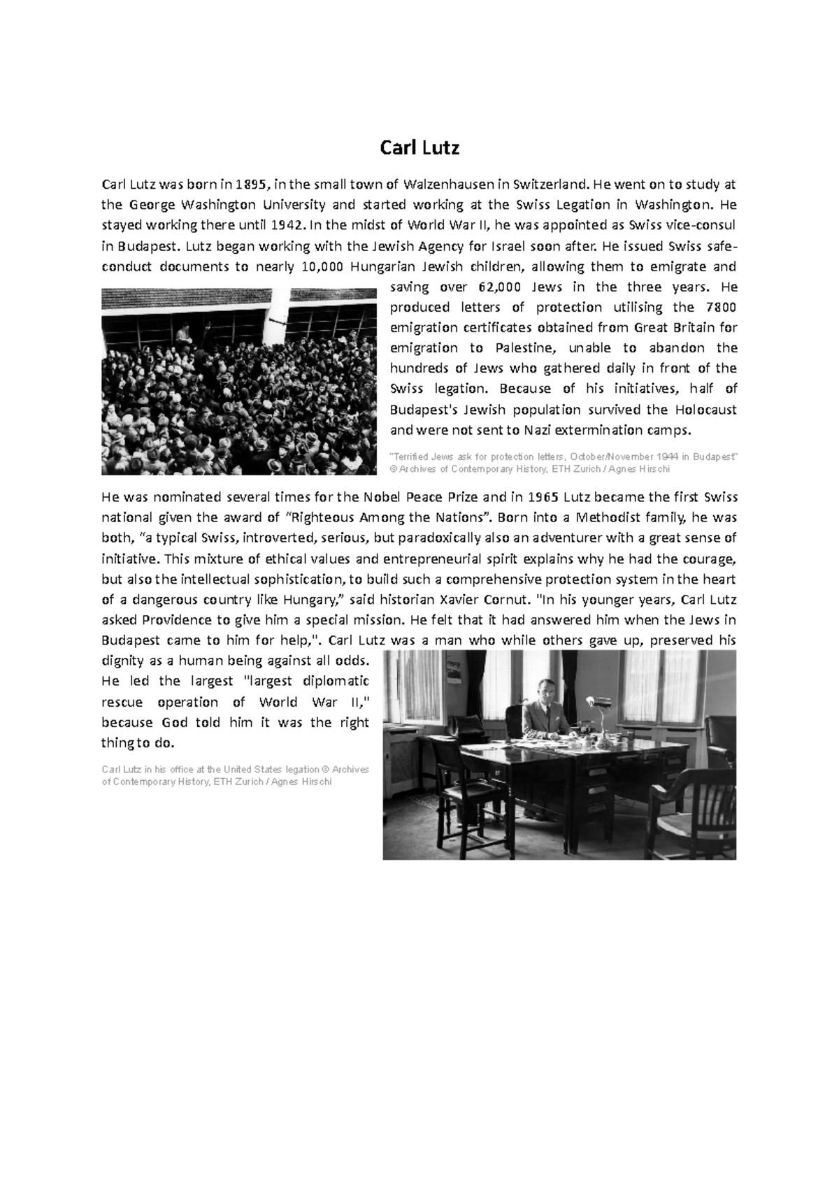 Religion - Light In The World - Carl Lutz - Carl Lutz Carl Lutz was ...