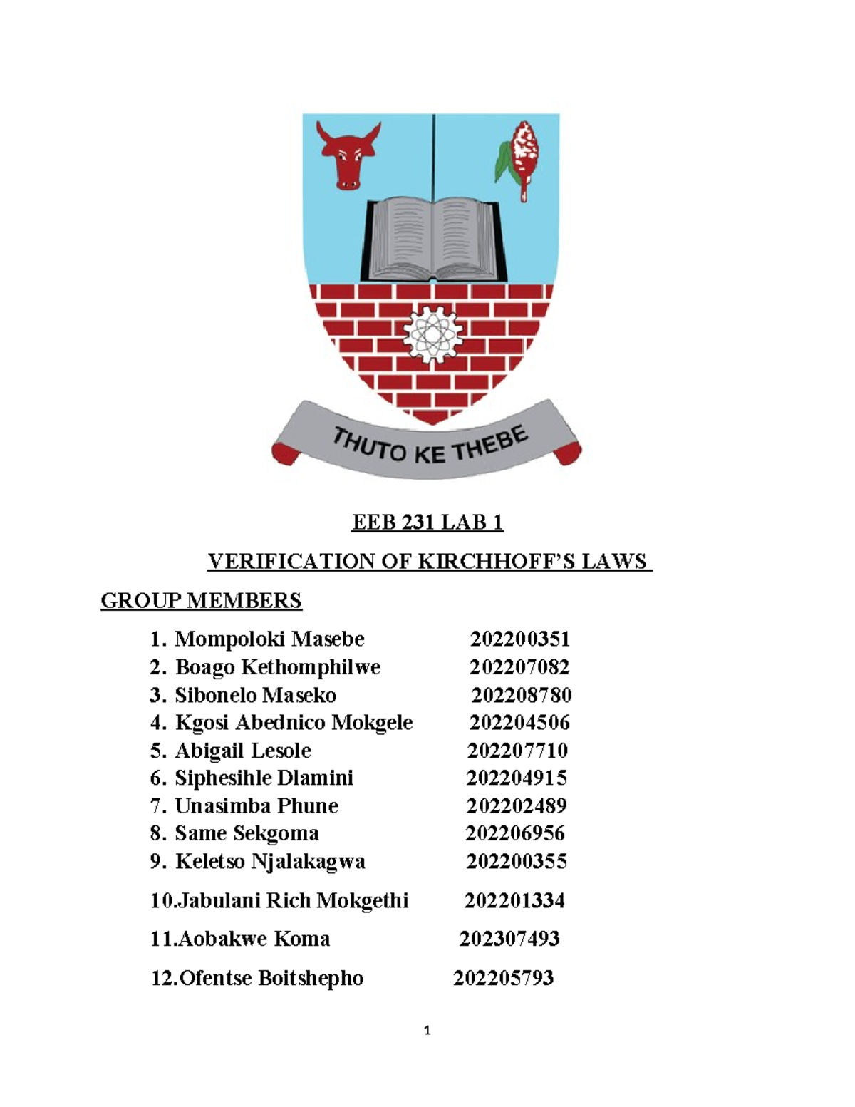EEB 231 LAB1 Report - VERIFICATION OF KIRCHHOFF’S LAWS EEB 231 LAB ...