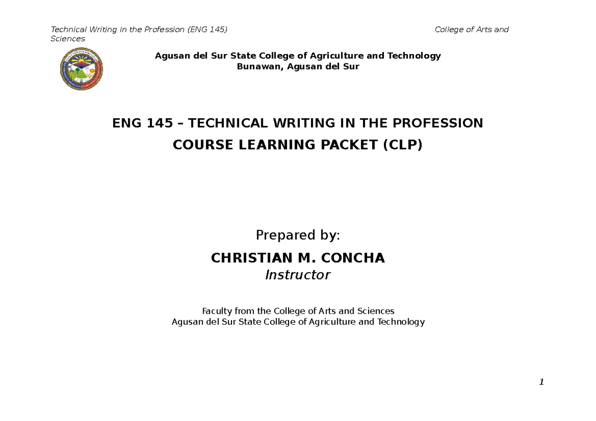 1. Copy CLP - Technical Writing IN THE Profession - Sciences Agusan del Sur State College of ...