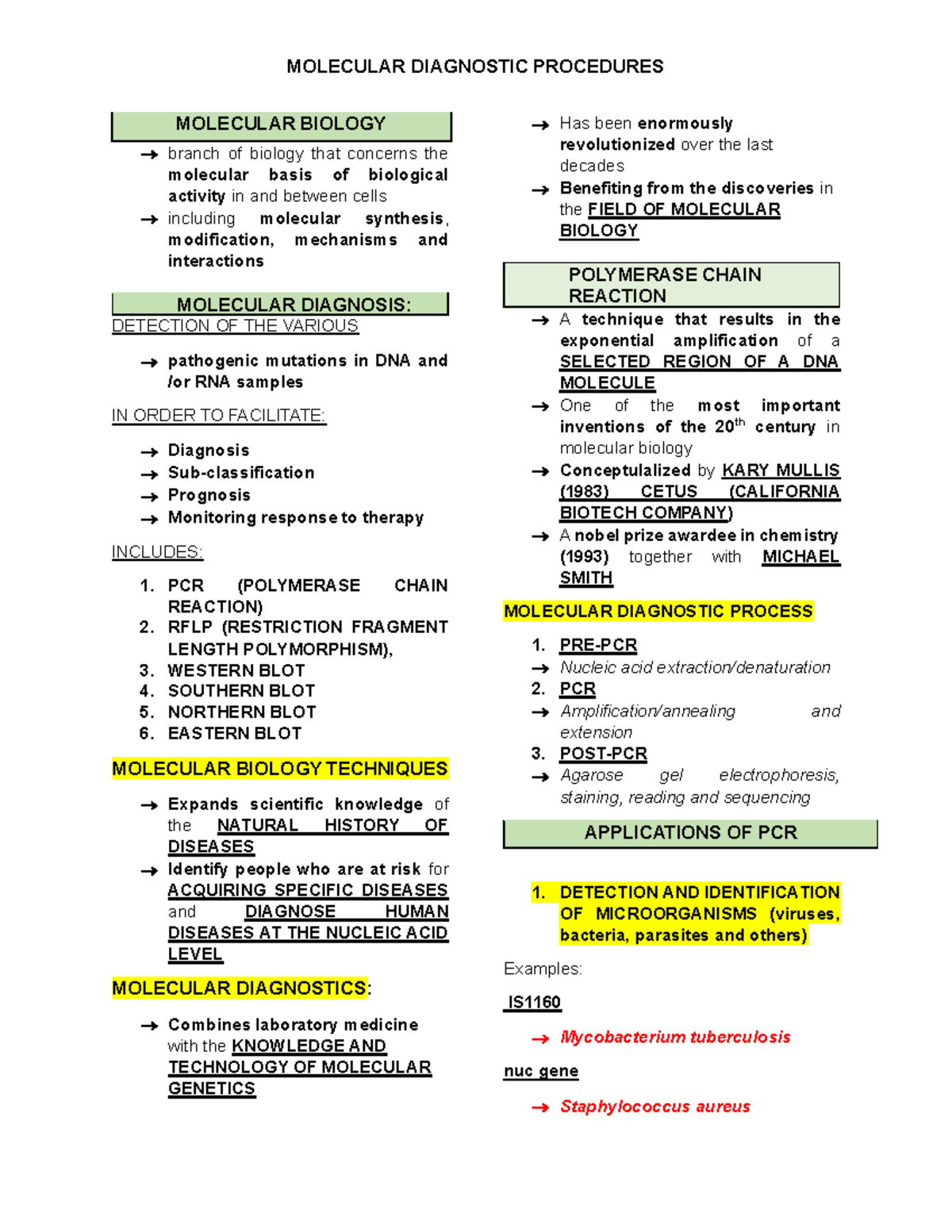 Molecular Biology PCR ZGG - MOLECULAR BIOLOGY → branch of biology that ...