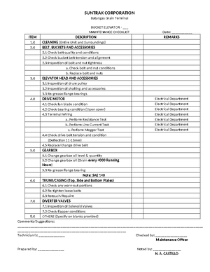 Internal Sweep Auger Checklist - SUNTRAK CORPORATION Batangas Grain ...