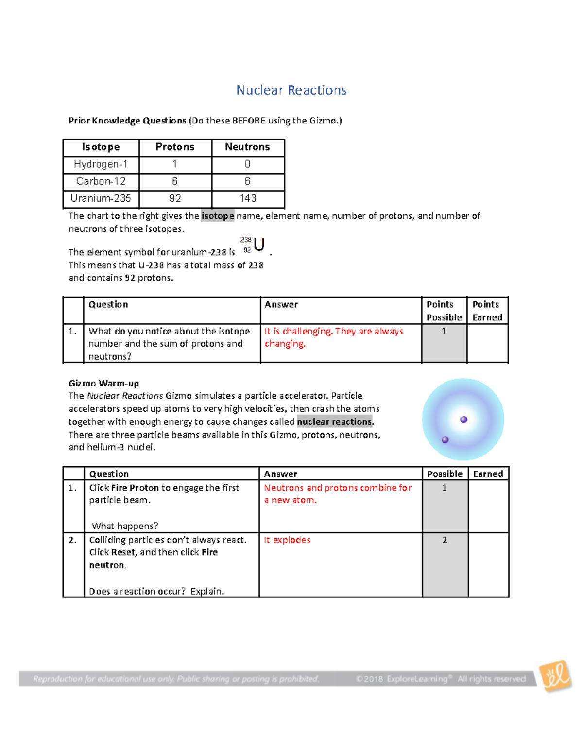Gizmos Nuclear Reactions - Nuclear Reactions Prior Knowledge Questions ...