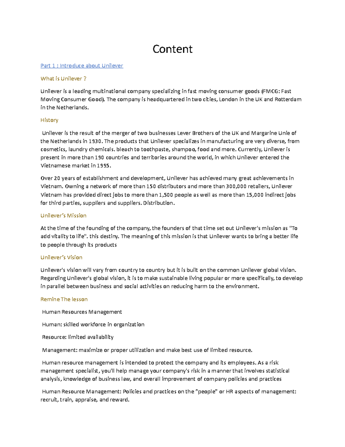 CB-in-Unilever - tham khảo - Content Part 1 : Introduce about Unilever ...