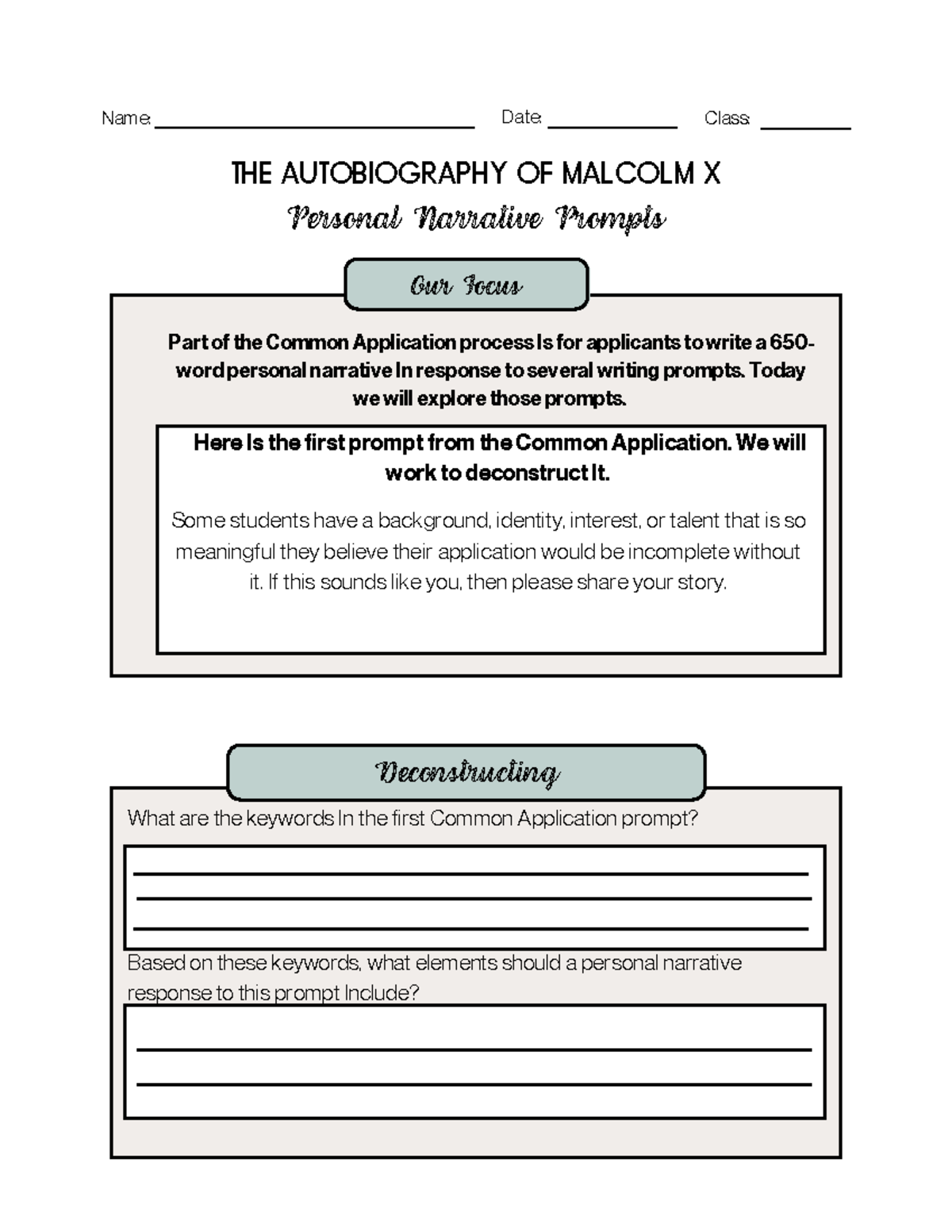 The Autobiography of Malcolm X lesson 1 - Our Focus Some students have ...