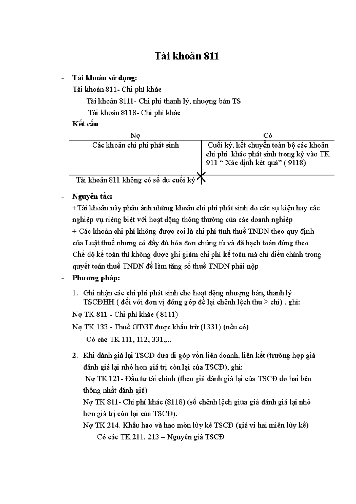 TK-811 - good - Tài khoản 811 Tài khoản sử dụng: Tài khoản 811- Chi phí ...