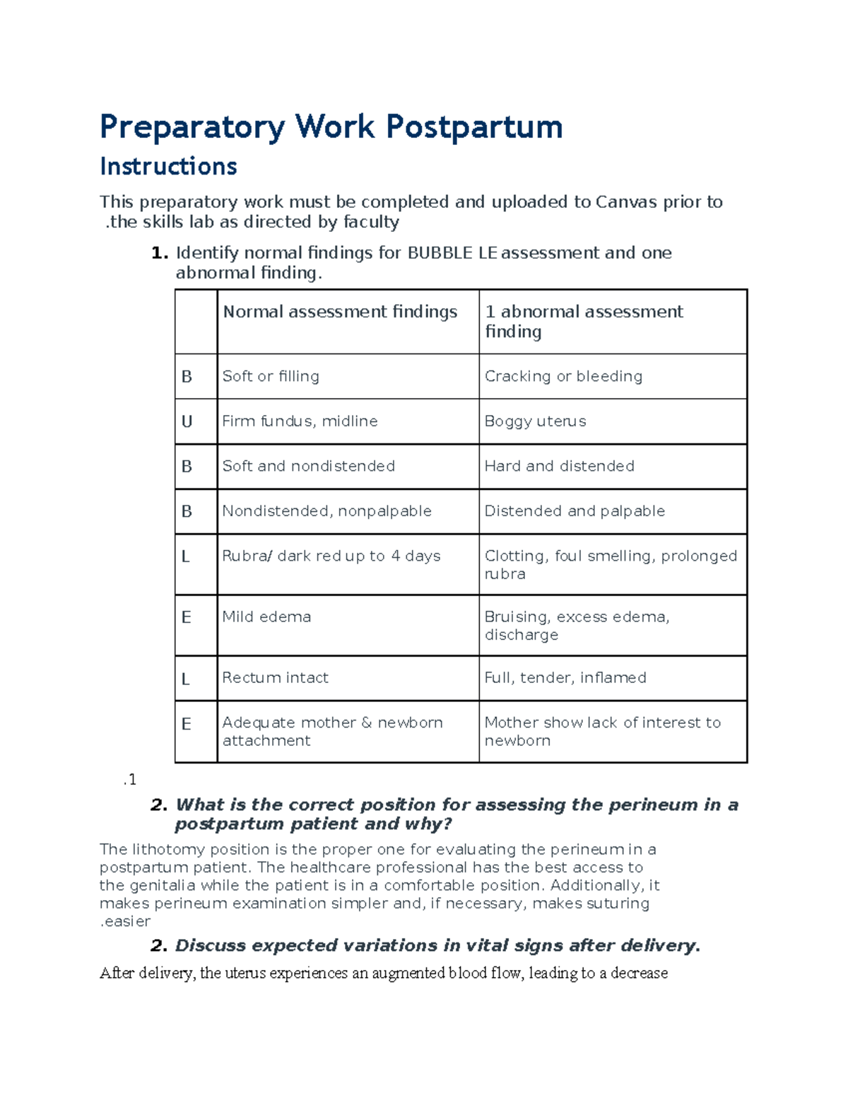 Preparatory Work Postpartum - Preparatory Work Postpartum Instructions ...
