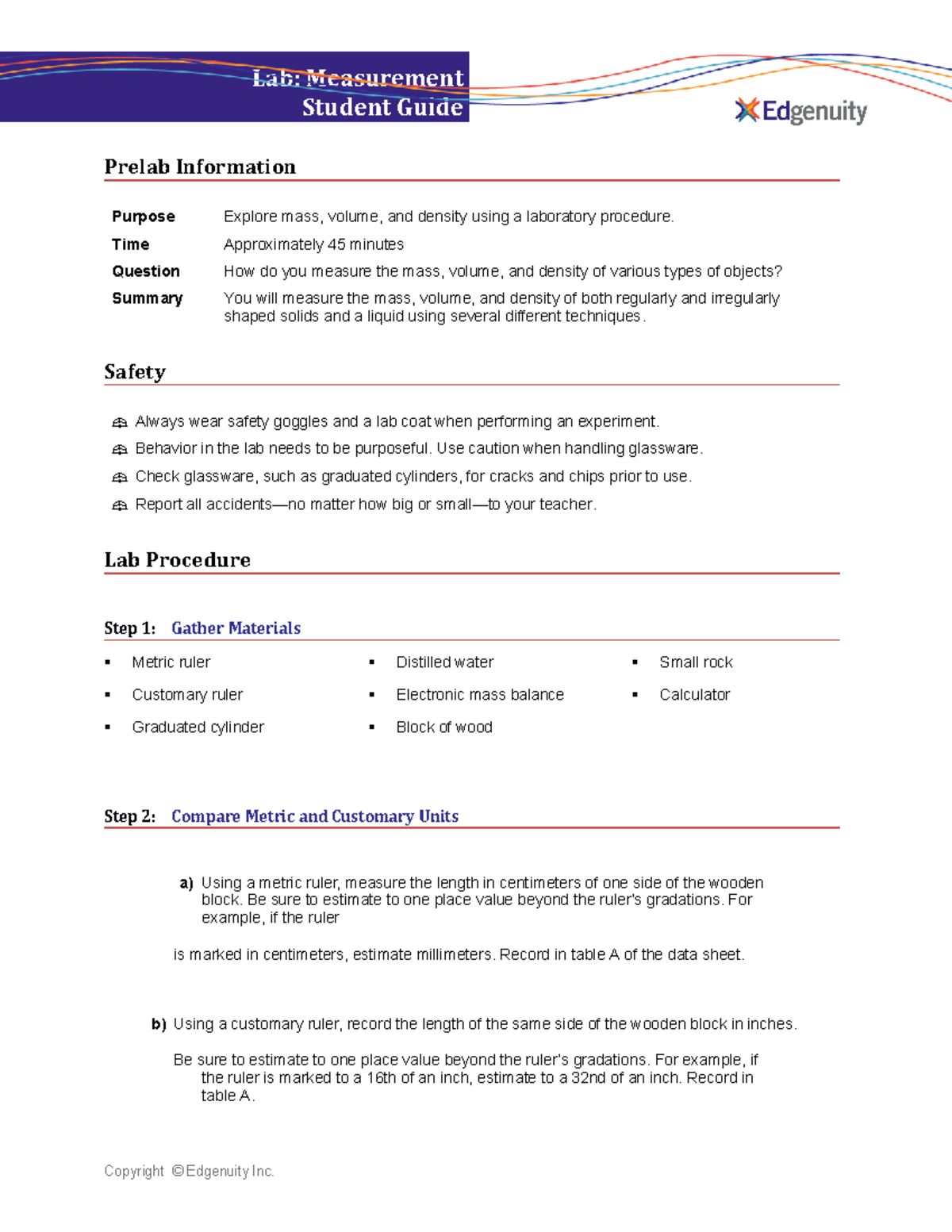 3209 01 10 student guide - Lab: Measurement Student Guide Prelab ...