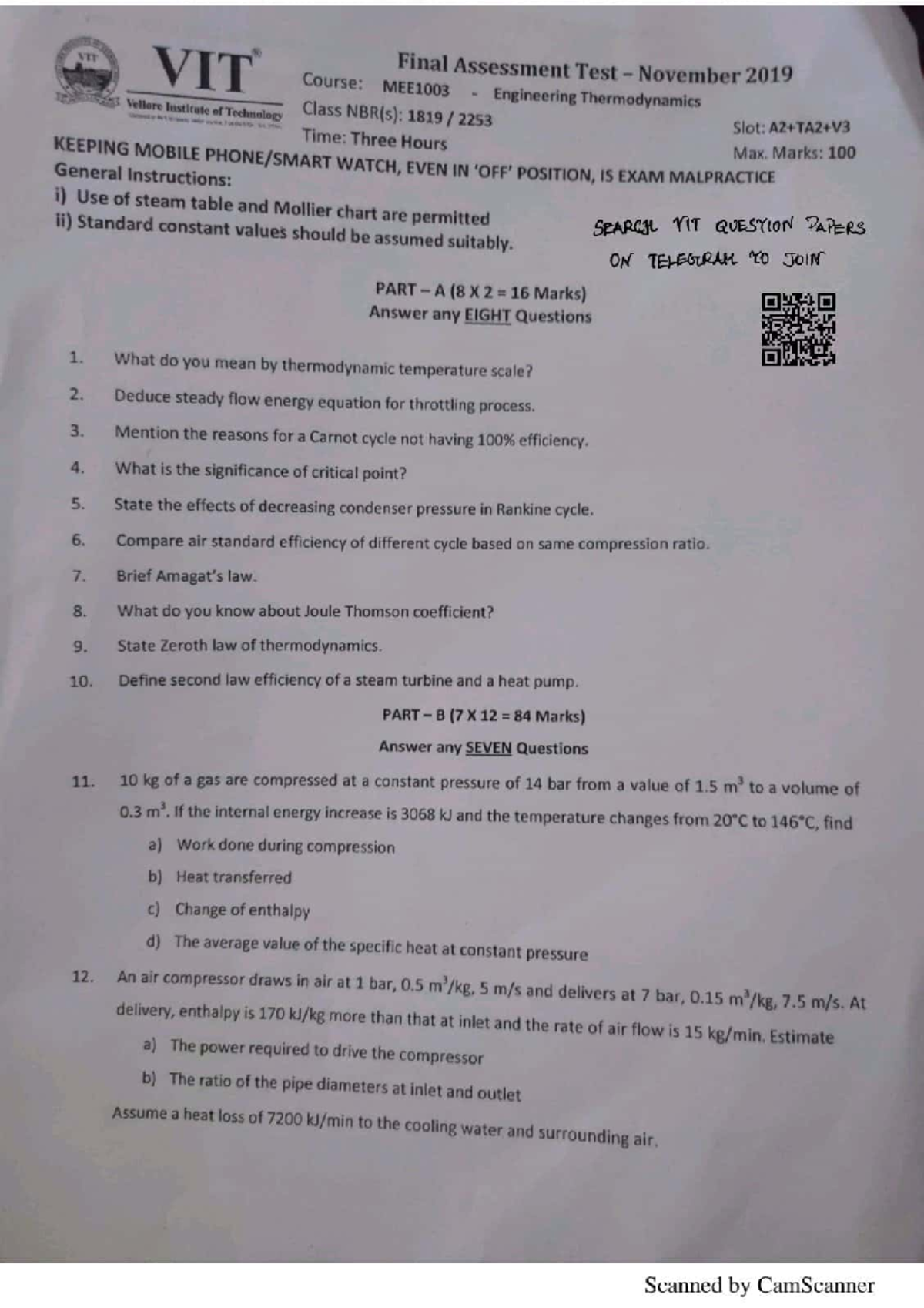 MEE1003 FAT 2K19 FALL A2 - VIT VIT Final Assessment Test November 2019 ...