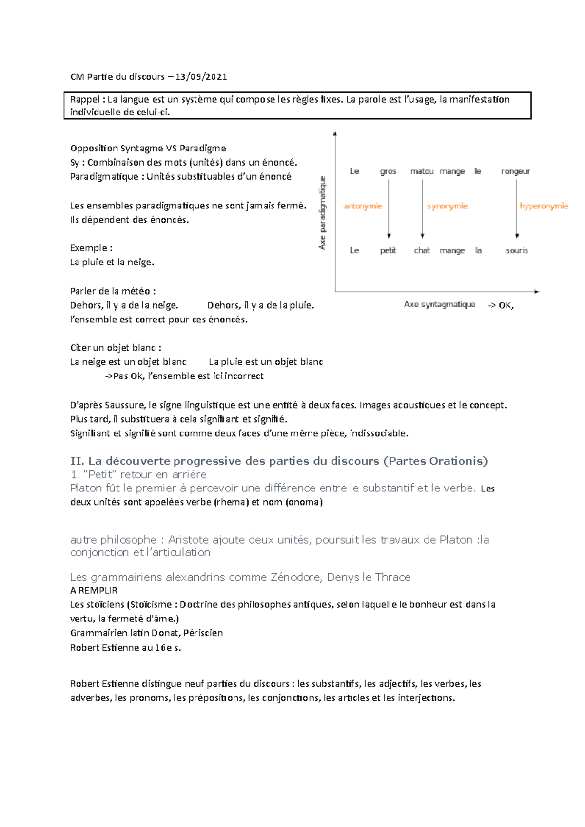 CM Partie du discours - Introduction du 13 Septembre II. La découverte ...